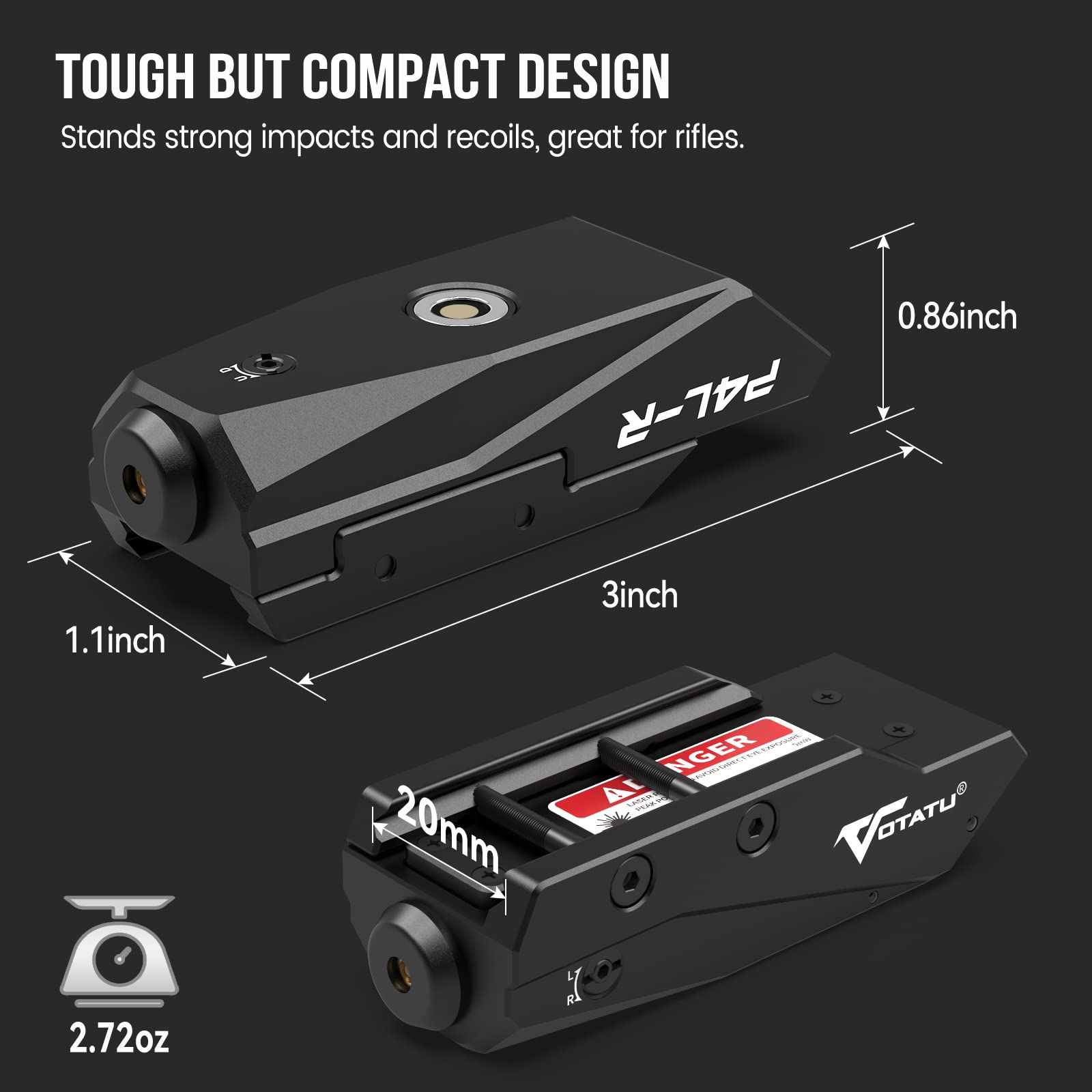 Votatu P4L-R Rifle Laser Sight for Picatinny, Tactical Rail Red Laser Beam with Strobe Function, USB Magnetic Rechargeable
