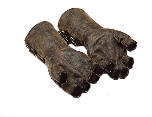 Punk Rave Coffee Grey Steampunk Gothic Leather Fingerless Gloves for Men, Gray, S-L