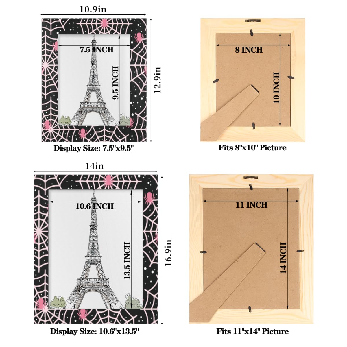 POFATO Red Spider Web 8x10 Picture Frame Wood Photo Frame for Tabletop Display Wall Mount Picture Frame Display 8 x 10 Inch Photo Wall Decor Home Gift Frames