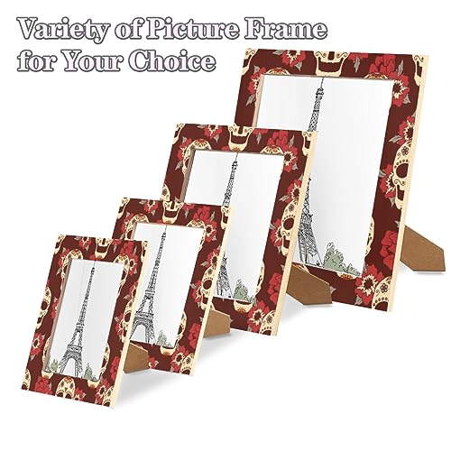 POFATO Skulls Red Rose11x14 Picture Frame Wood Photo Frame for Tabletop Display Wall Mount Picture Frame Display 11 x 14 Inch Photo Wall Decor Home Gift Frames