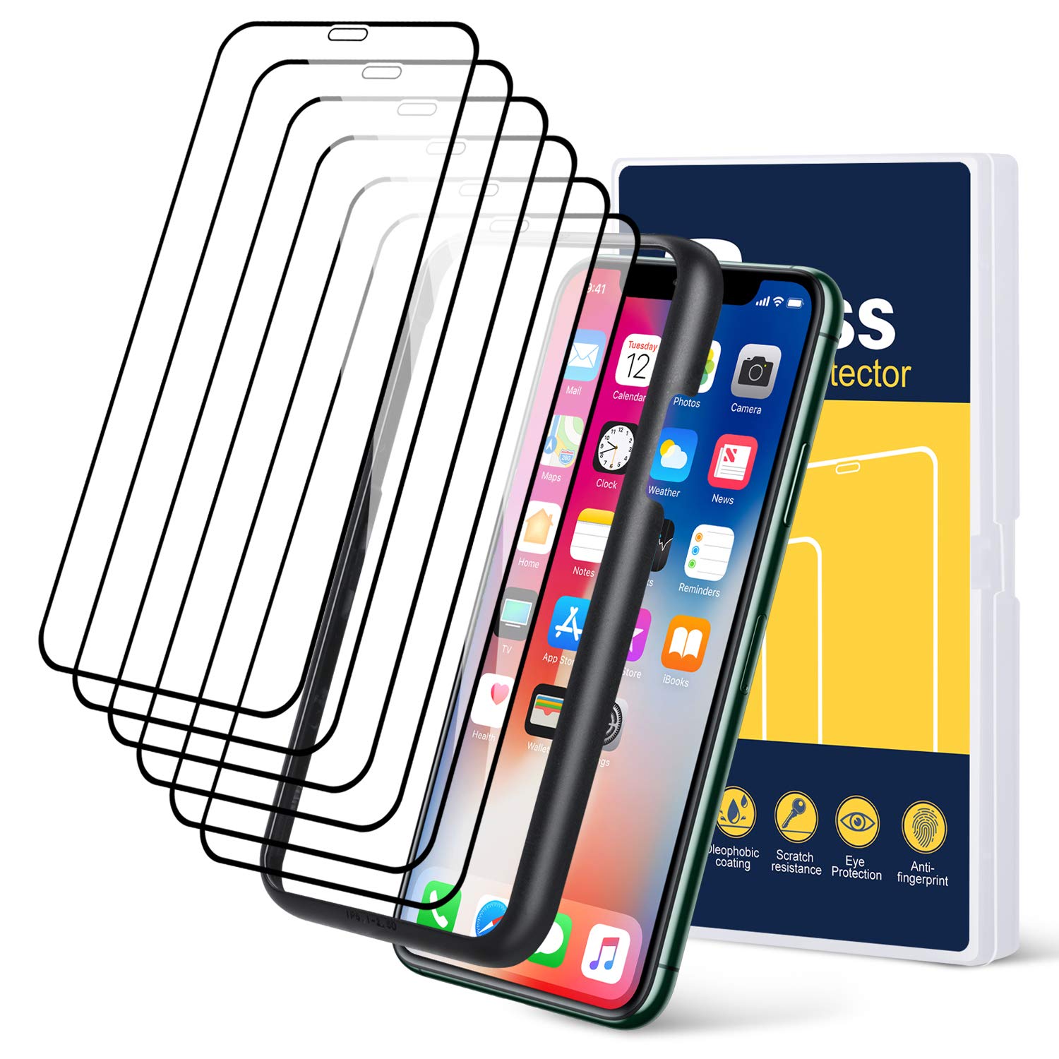 Pofesun 6 Pack Edge-to-Edge Tempered Glass Screen Protector for iPhone 11/iPhone XR 6.1Inch, Full Framed Coverage Film with Easy Installation Kit, HD Anti-Scratch Bubble Free 9H Hardness Case Friendly