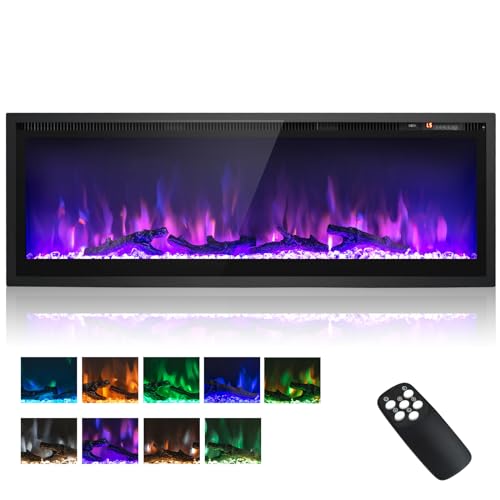 ORALNER Electric Fireplace Insert 50 Inch Wide, Recessed & Wall-Mounted Fireplace Heater with Thermostat, 9 Flame Colors & 5 Adjustable Brightness, Remote Control & 8H Timer, 750W/1500W (50 Inches)