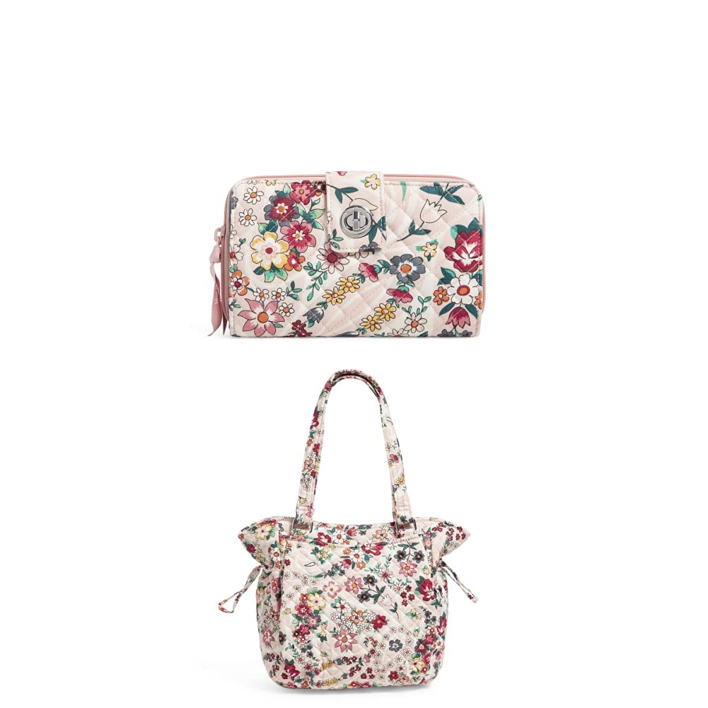Vera Bradley Cotton Turnlock Wallet with RFID Protection, Prairie Paisley Daisy withVera Bradley Cotton Glenna Satchel Purse, Hedgehog Wild