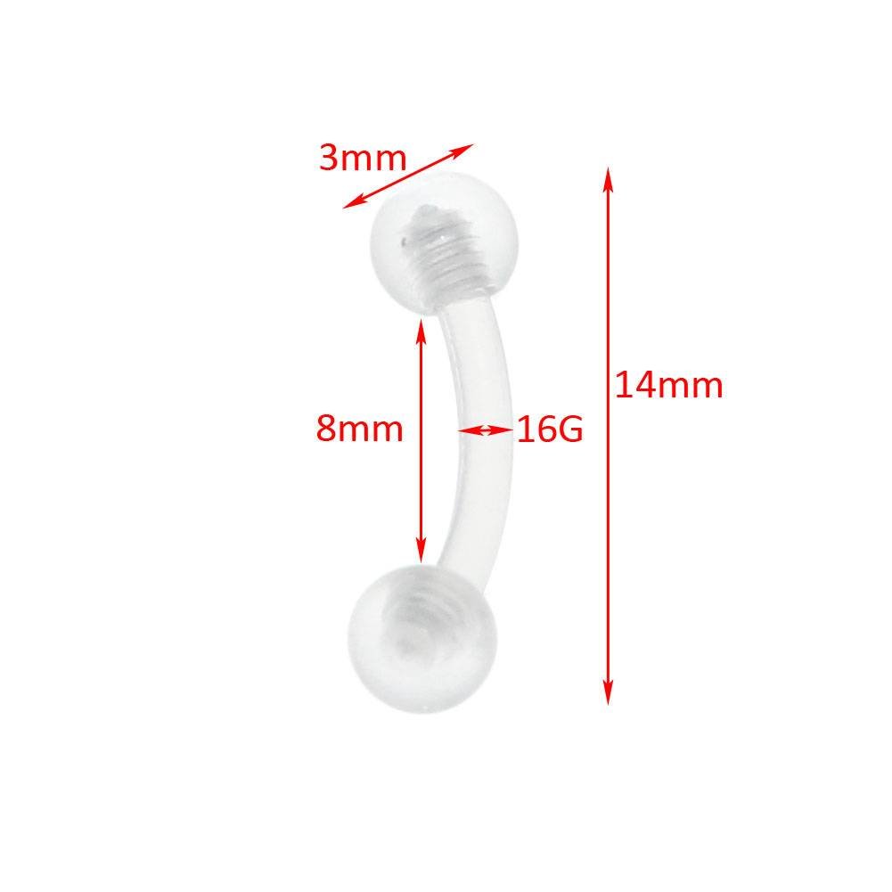 Oasis Plus 10pcs 16G Clear Flexible Bioplast Retainer Eyebow Ring Piercing for Jestrum Lip, Vertical Labret, Snake Bites, Rook, Bridge