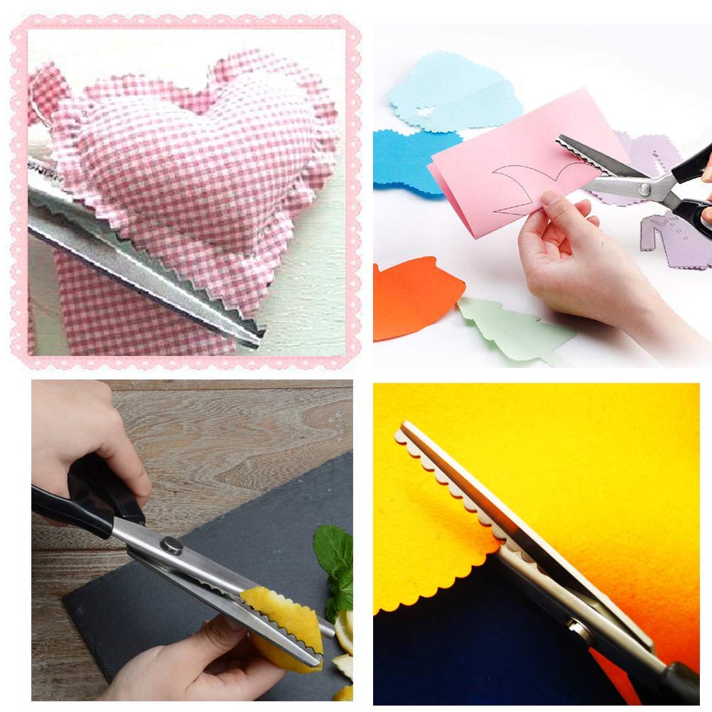 Serrated Scalloped Edge Pinking Shears, Multifunction Stainless Steel Shears Tailor Scissors, Professional Zig-Zag Cut Scissors, Sewing Craft Cut Paper Clothing Fabric for Home (10mm, Scalloped)