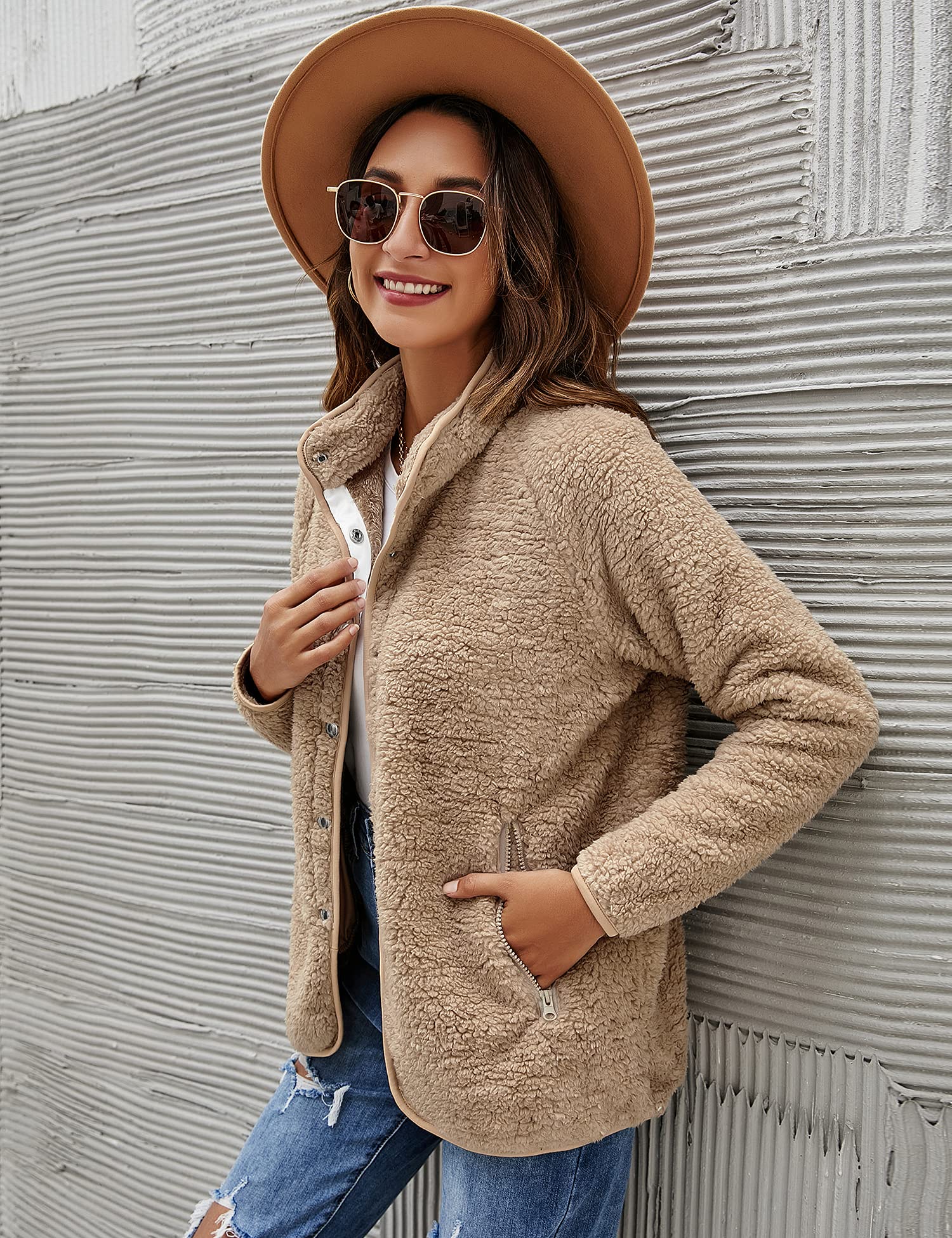 Micoson Cardigan for Women Oversized Fuzzy Fleece Long Sleeve Open Front Hooded Jacket Coat Winter Outwear with Pockets