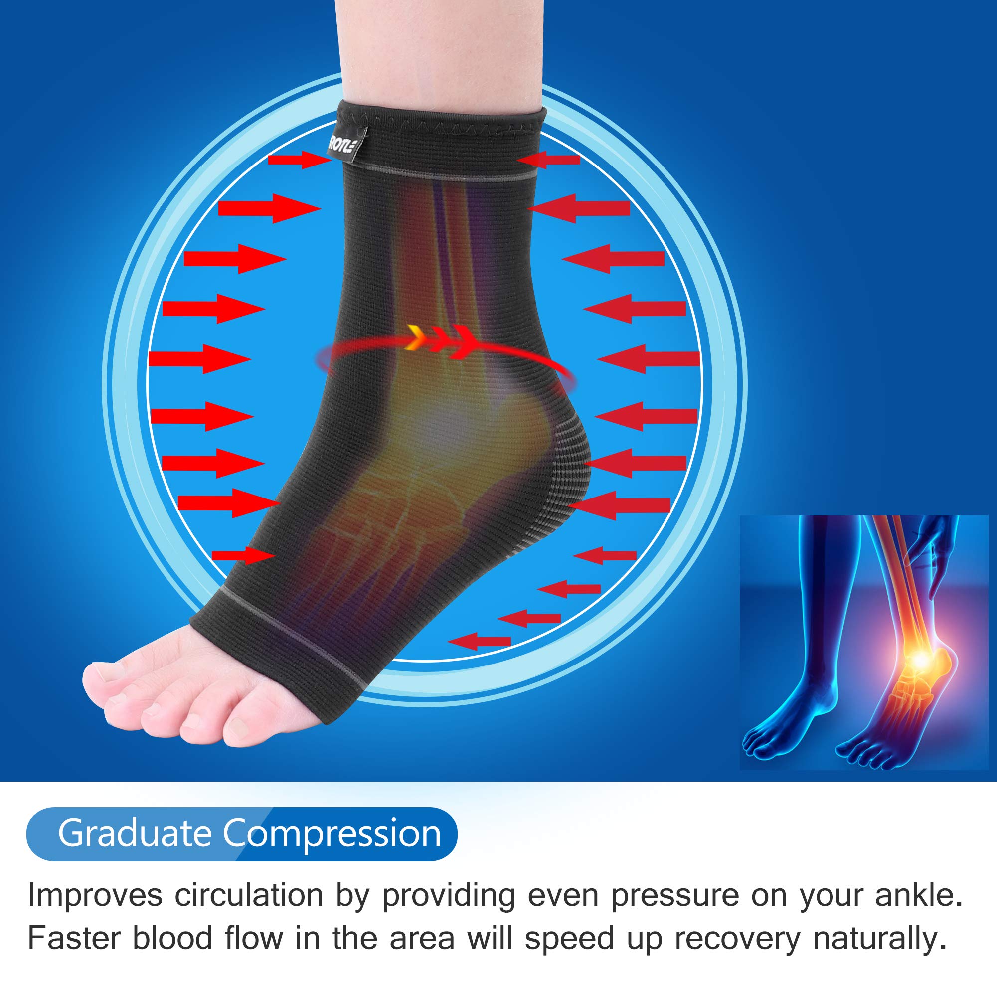 Protle Soft Ankle Brace Compression Support Sleeve (Pair) for Injury recovery, Pain Relief, Joint pain, Achilles Tendon, Plantar Fasciitis Foot socks, Reduce Swelling, Arch Support (Black, Medium)