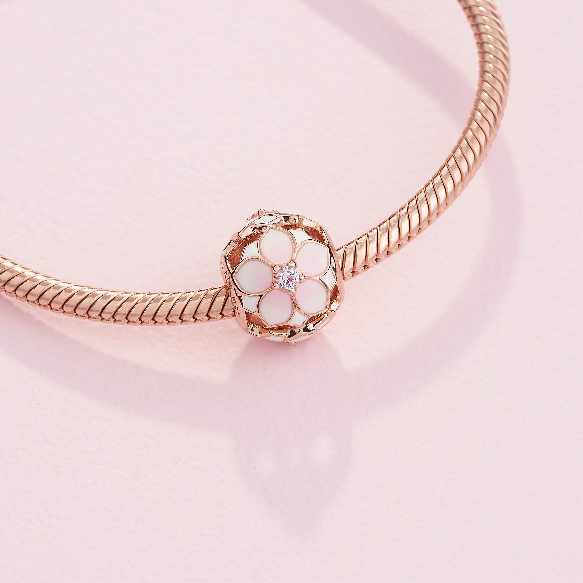 PANDORA Jewelry Openwork Pink Magnolia Bloom Crystals Charm in Rose