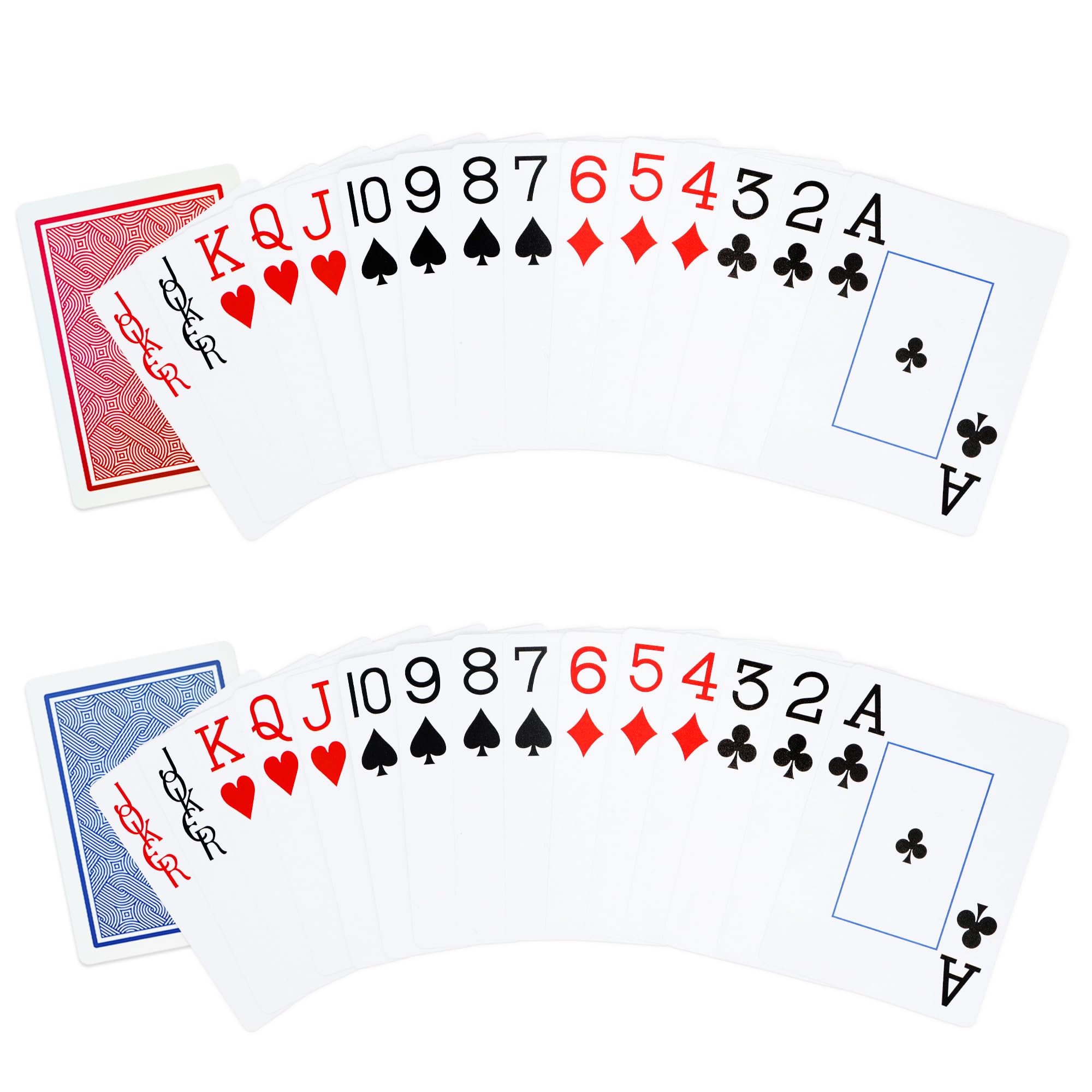 Neasyth 4PCS Plastic Playing Cards Jumbo Index Waterproof Fits Bridge Poker, Go Fish, Poker, Blackjack, Hearts Card Games for Pool Beach Water (2 PCS Blue+2 PCS RED)