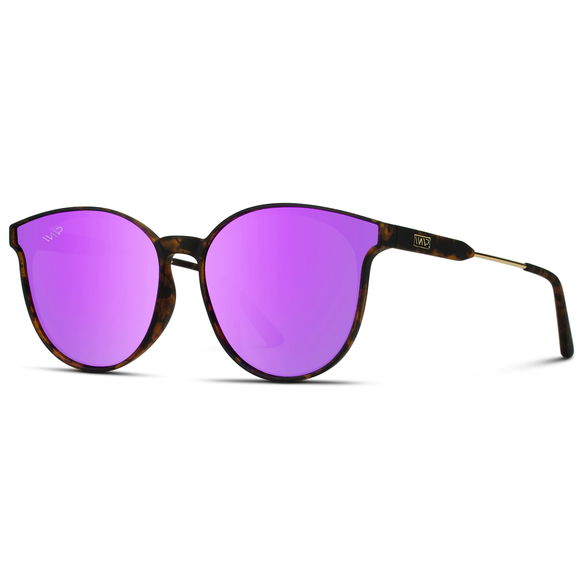 WearMe Pro - Women Round Fashion Modern Sunglasses (Tortoise Frame/Mirror Purple Lens)