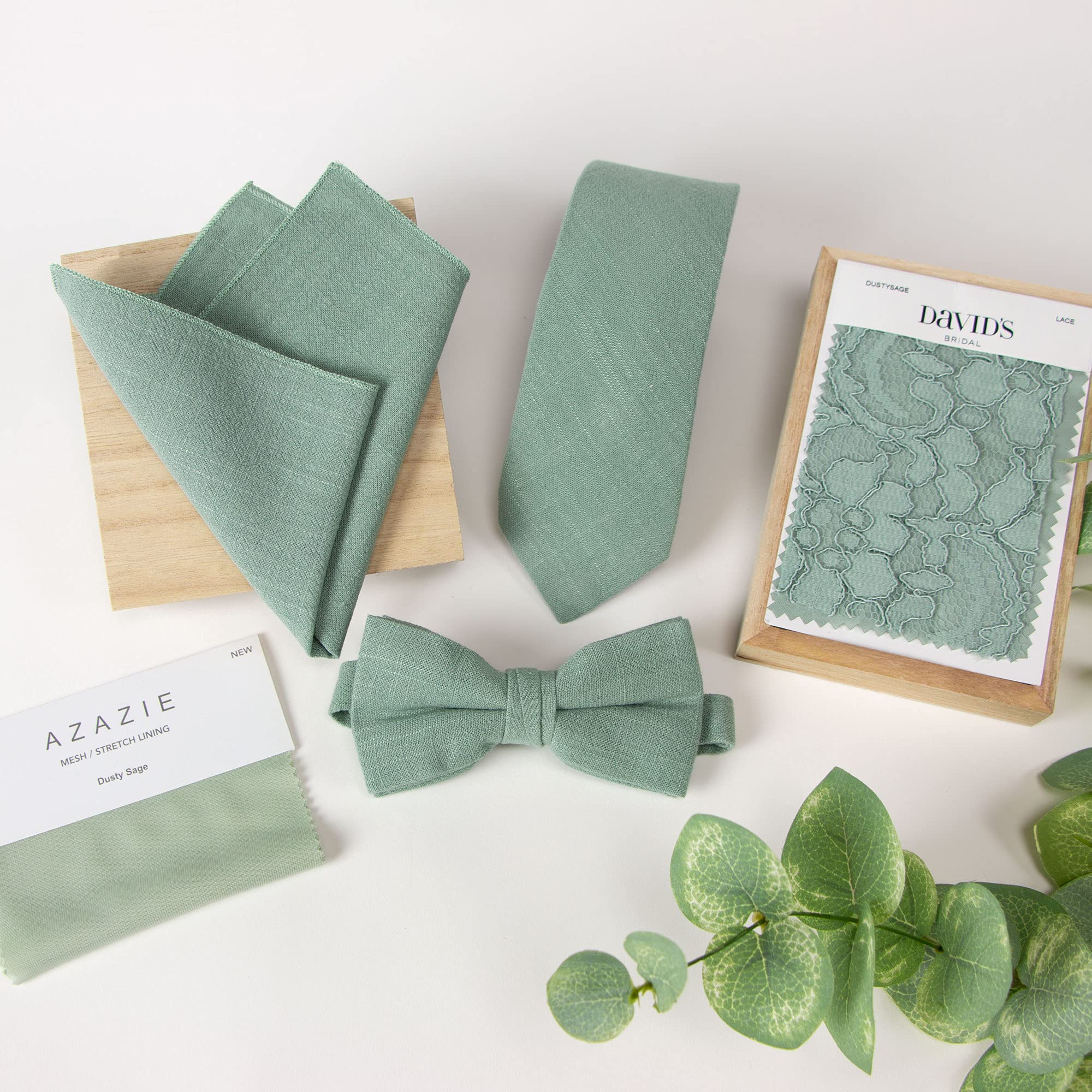 Spring Notion Mens' Linen Blend Suspenders and Bow Tie Set for Groomsmen Wedding, Sage 42 Inch
