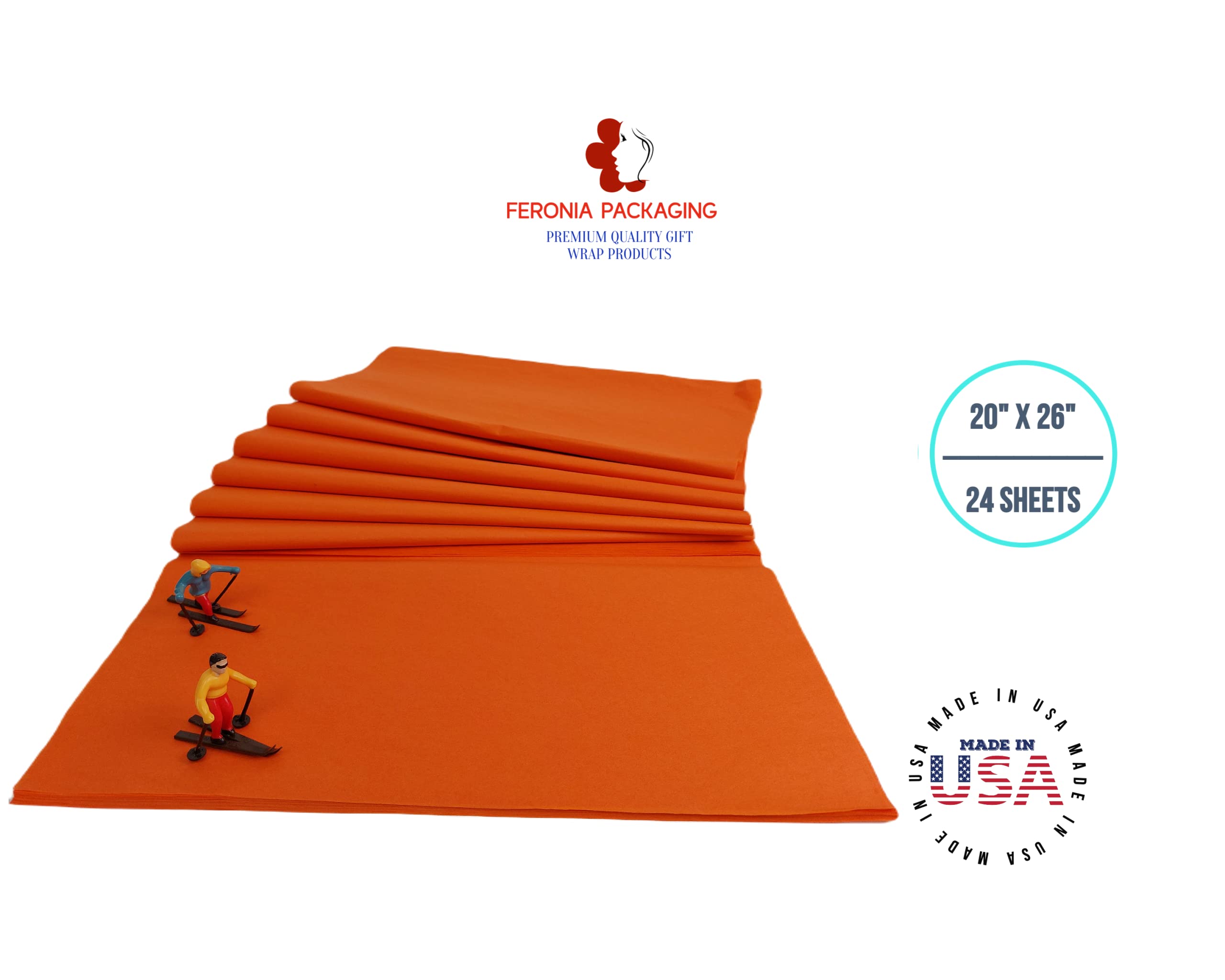 Orange Tissue Paper Squares, Bulk 24 Sheets, Premium Gift Wrap and Art Supplies for Birthdays, Holidays, or Presents by Feronia packaging, Large 20 Inch x 26 Inch