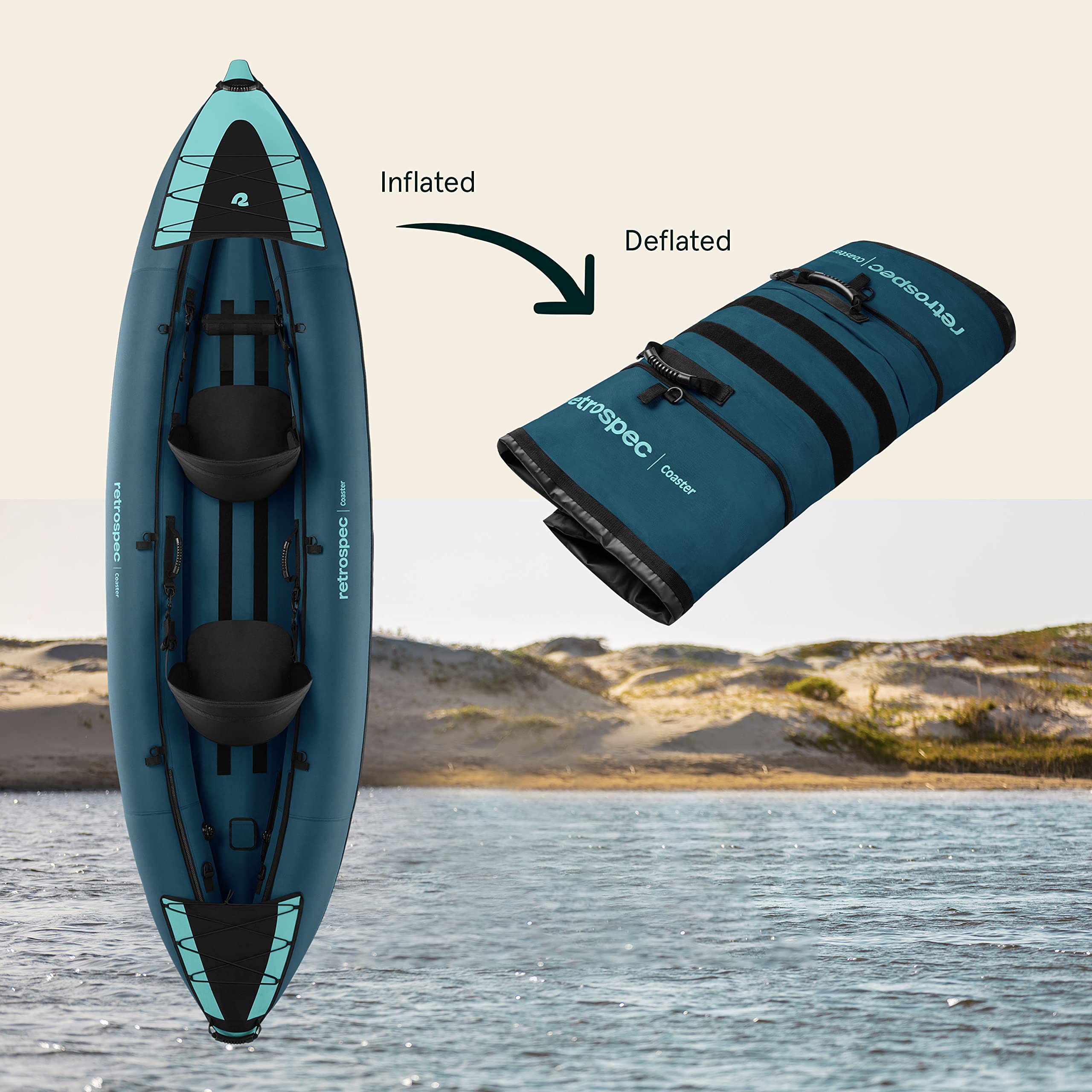 Retrospec Coaster 1 Person Inflatable Kayak - Portable 600-Denier Ripstop Polyester Blow up Kayak - Includes Double-Sided Paddle, Hand Pump & Carrying Bag - Wild Spruce