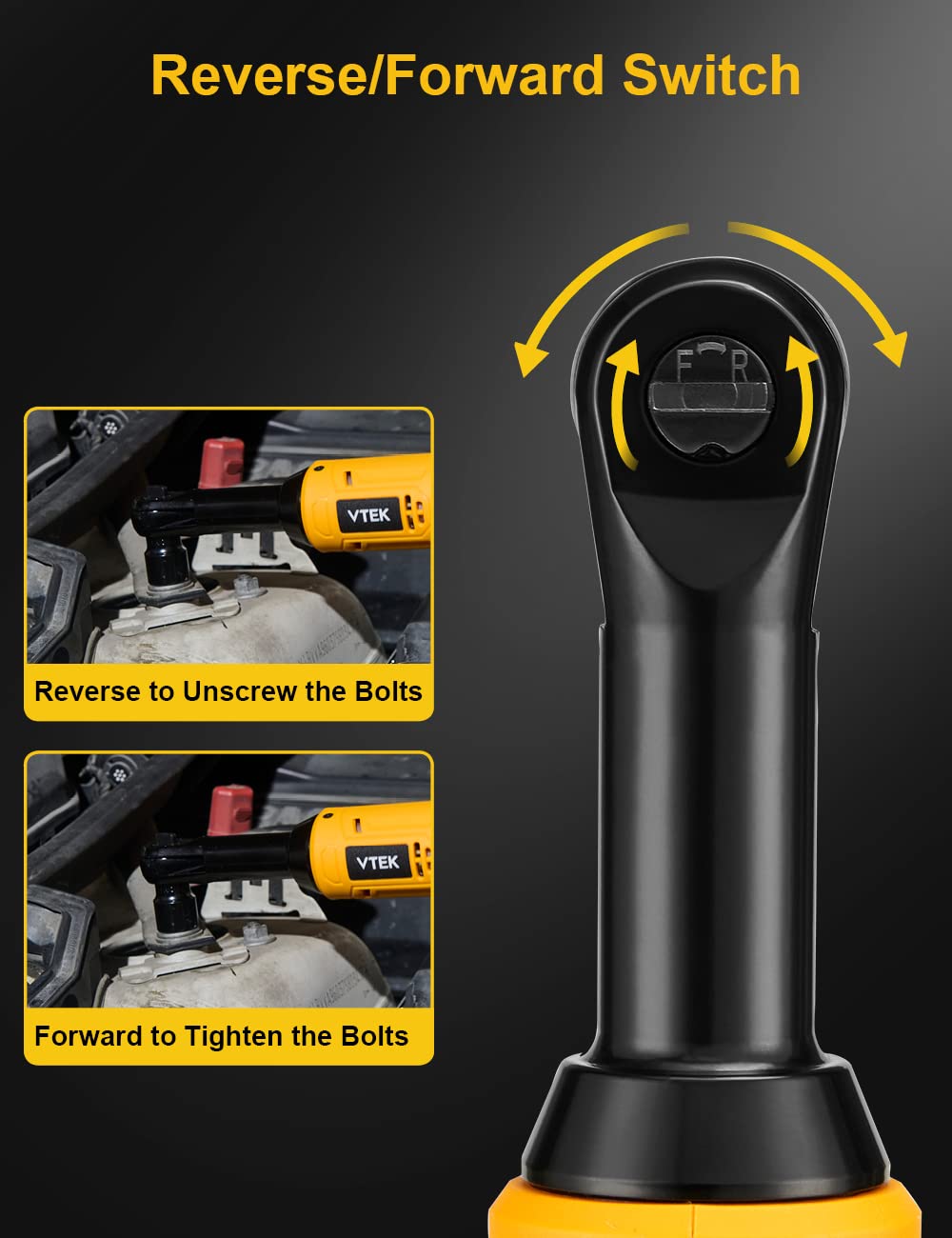 VTEK 3/8" Extended Cordless Ratchet Wrench 16.8V Electric Ratchet Wrench,40 Ft-lbs 400RPM Power Ratchet Wrench