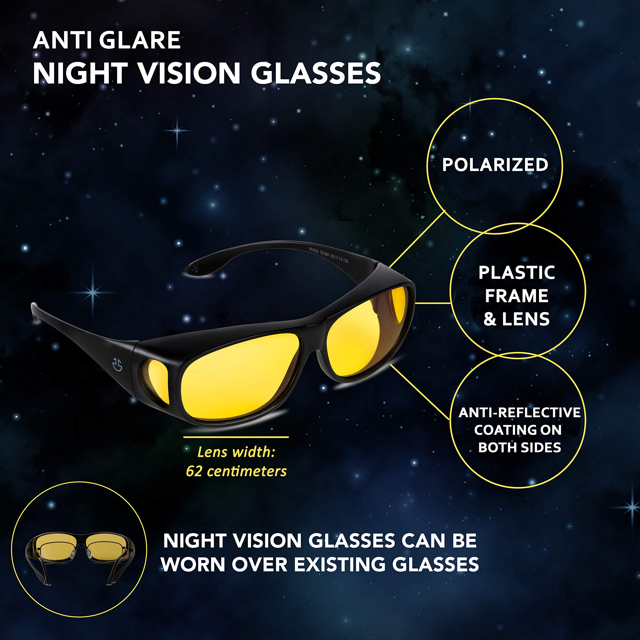 Optix 55 Fit Over HD Day/Night Driving Glasses Wraparound Sunglasses for Men, Women - Anti Glare Polarized Wraparounds (Night Vision/Sunglasses)