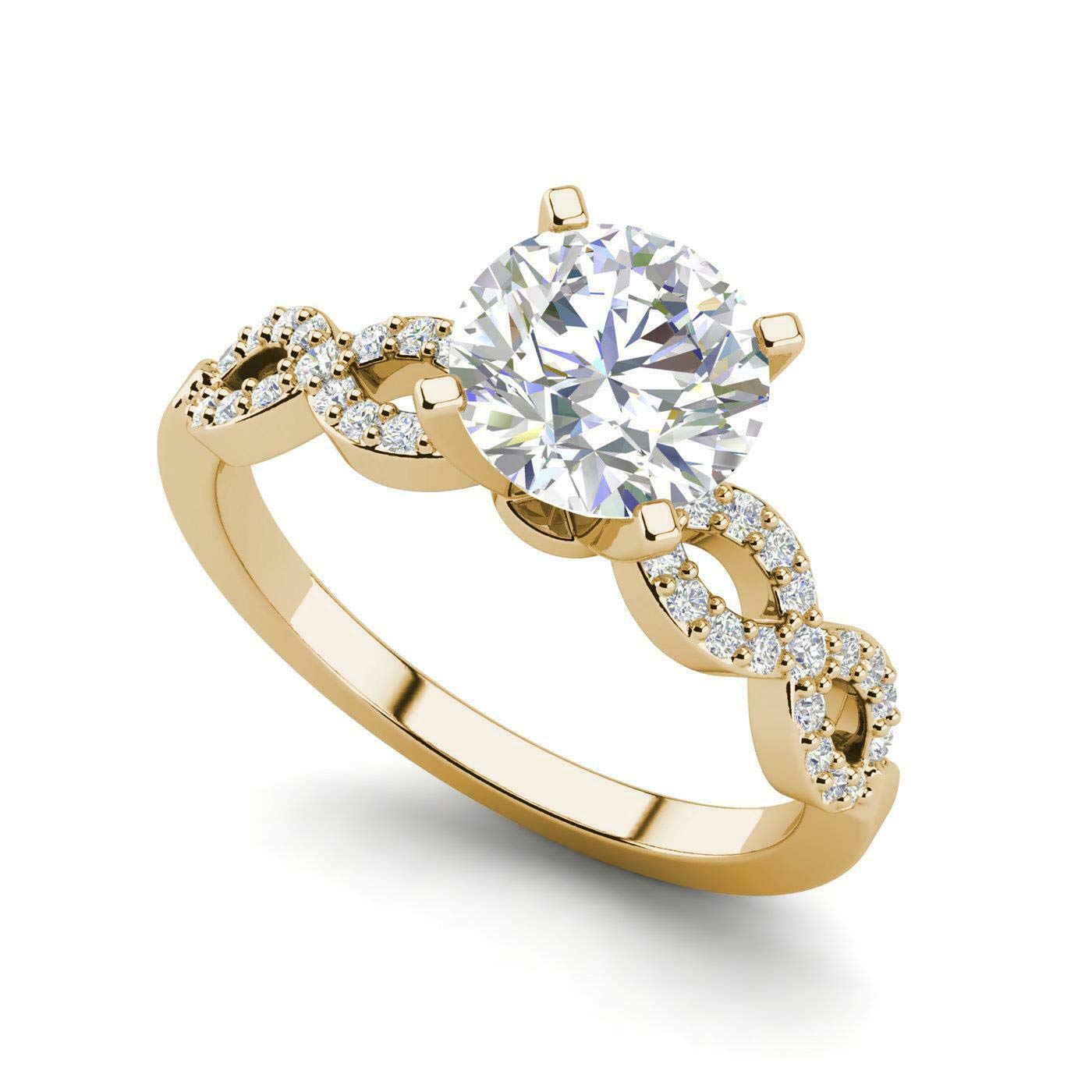 Palaksh Jewelry Created Round Cut White Diamond 925 Sterling Silver 14K Yellow Gold Finish Infinity Pave Diamond Wedding Engagement Ring for Women's