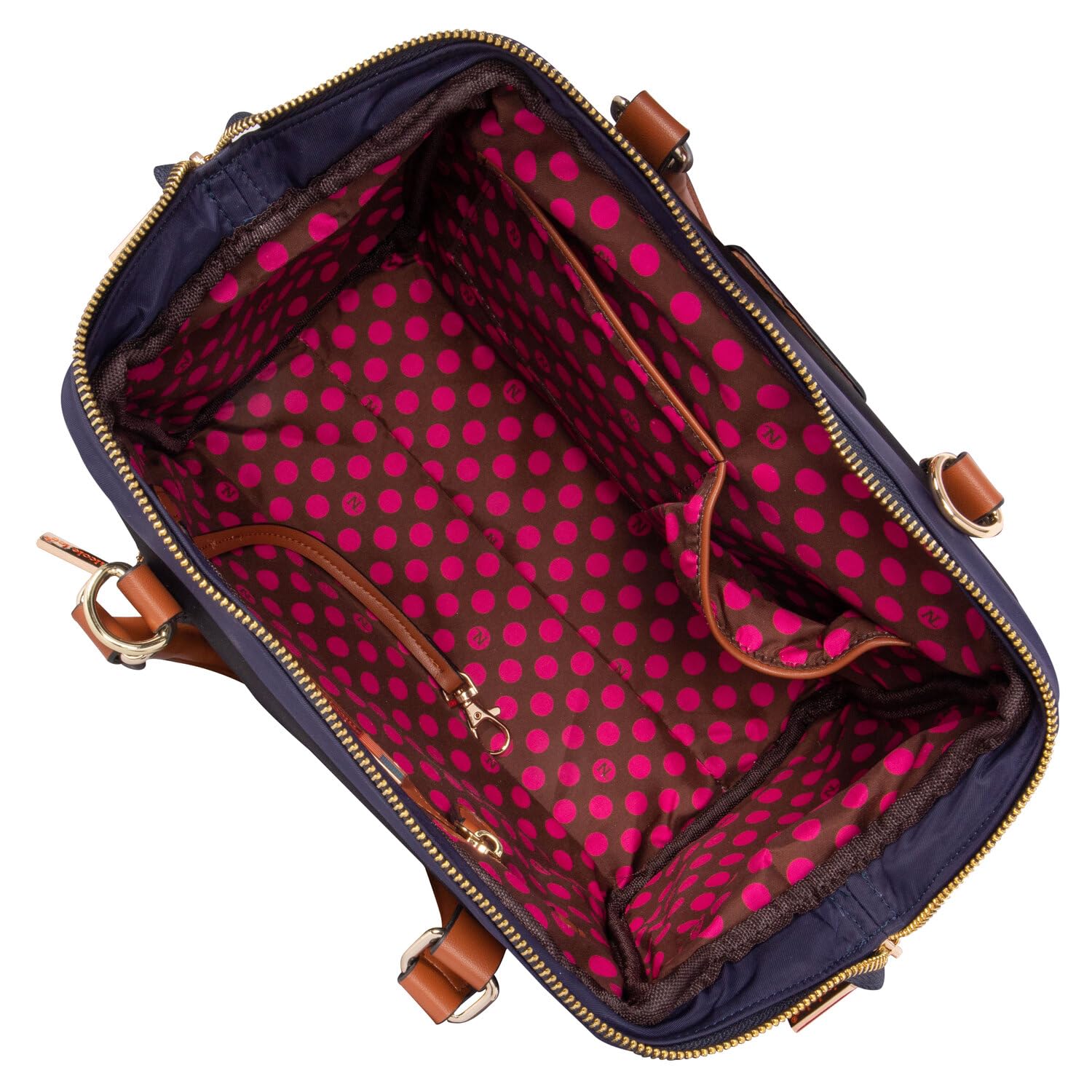 Nicole Lee Nylon Tonight For You Utility Handbag with Wide Opening, Multiple Pockets, Optional Shoulder Strap, Evening Paris Fashion Print, Navy Blue