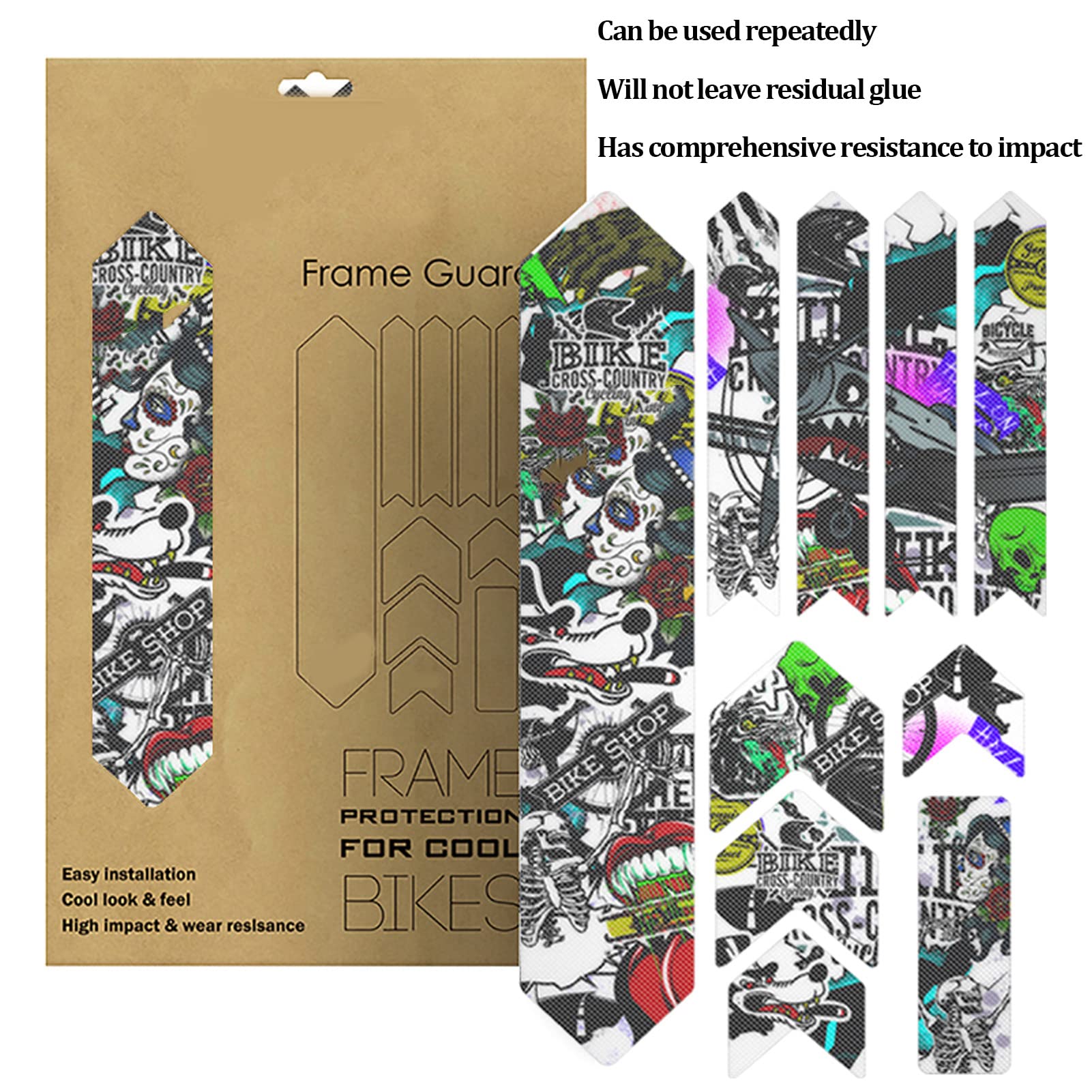 SPYMINNPOO Bike Frame Sticker, Bike Frame Protective Stickers 3D Bicycle Frame Guard Tape Decorative Film for Mountain Road Bikes(Graffiti Frame) Riding