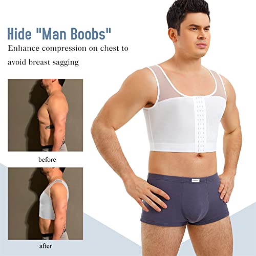 TAILONG Men Hide Gynecomastia Chest Vest Chest Binder Compression Slimming Undershirt Male Corset Tank Tops White