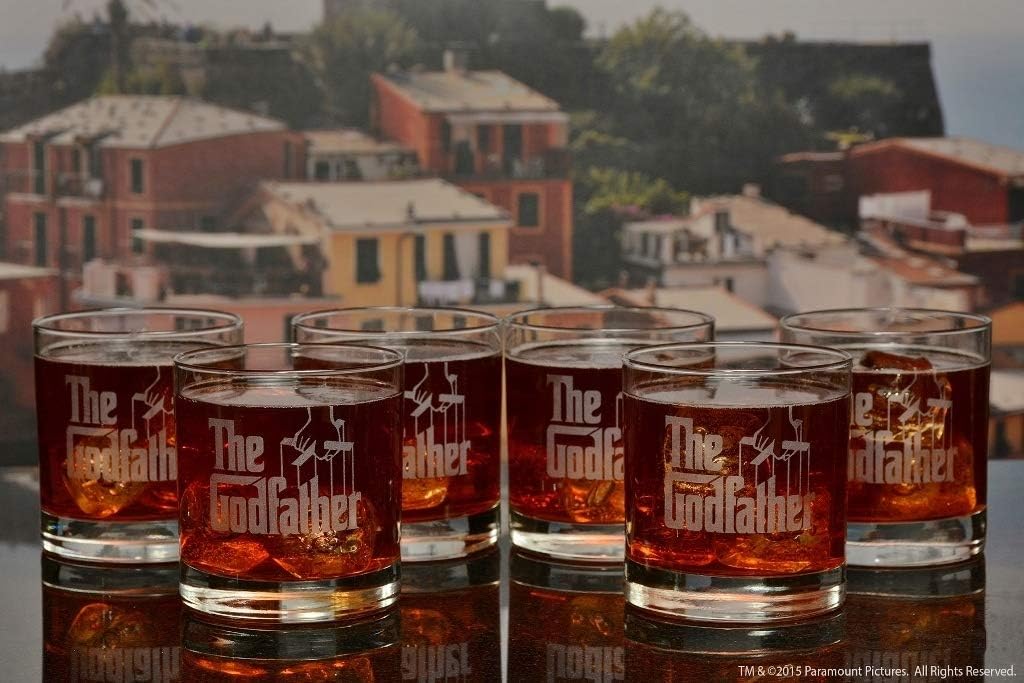 The Godfather Etched Whiskey Glass Set - with Logo & 6 Unique Quotes - Officially Licensed, Premium Quality, Handcrafted Glassware, 11 oz. A Perfect Collectible Rocks Glass Set