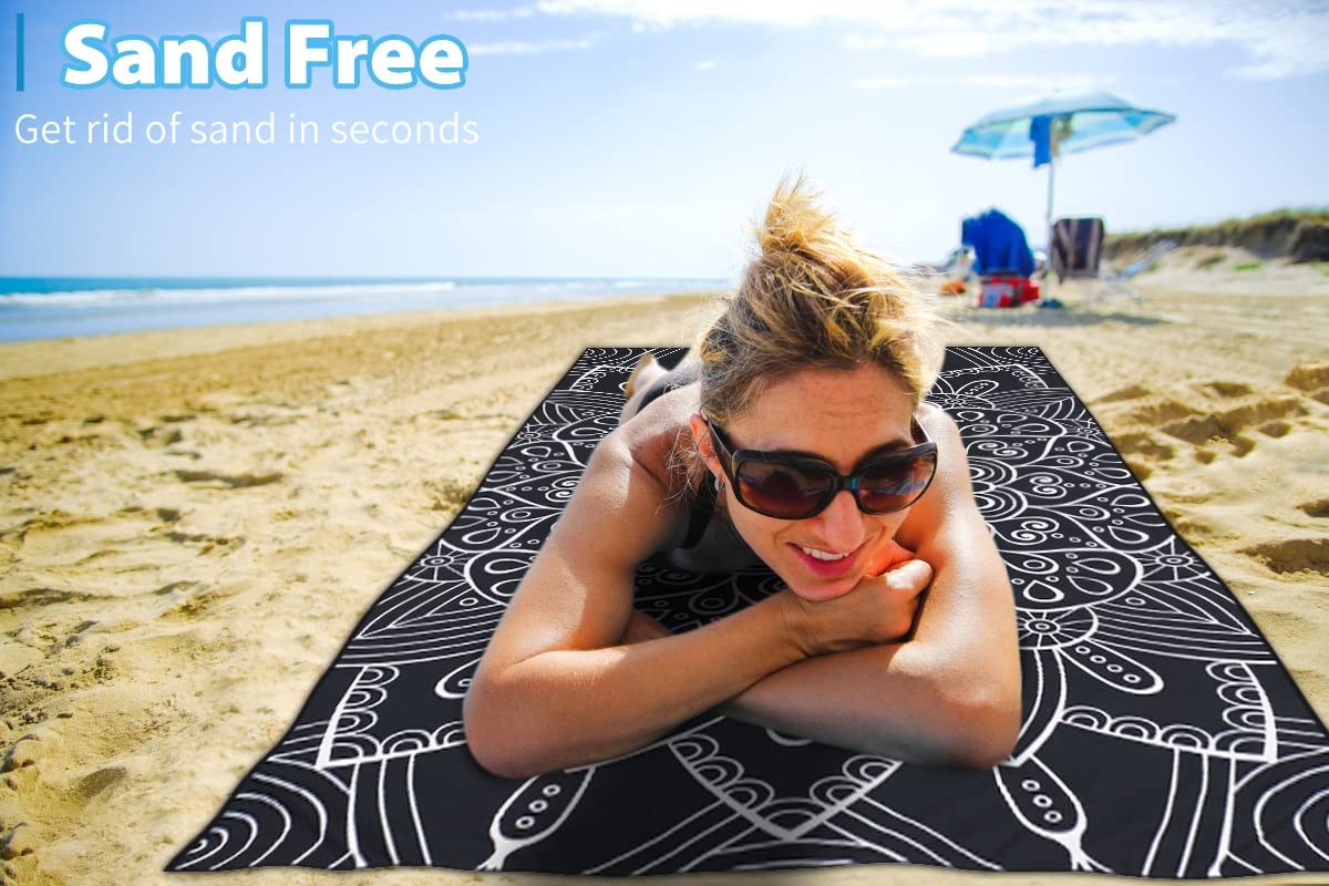 Microfiber Sand Free Beach Towel-Quick Dry Super Absorbent Lightweight Oversized Large Towels Blanket for Travel Pool Swimming Bath Girl Women Men Geometric Triangle Black Mandala