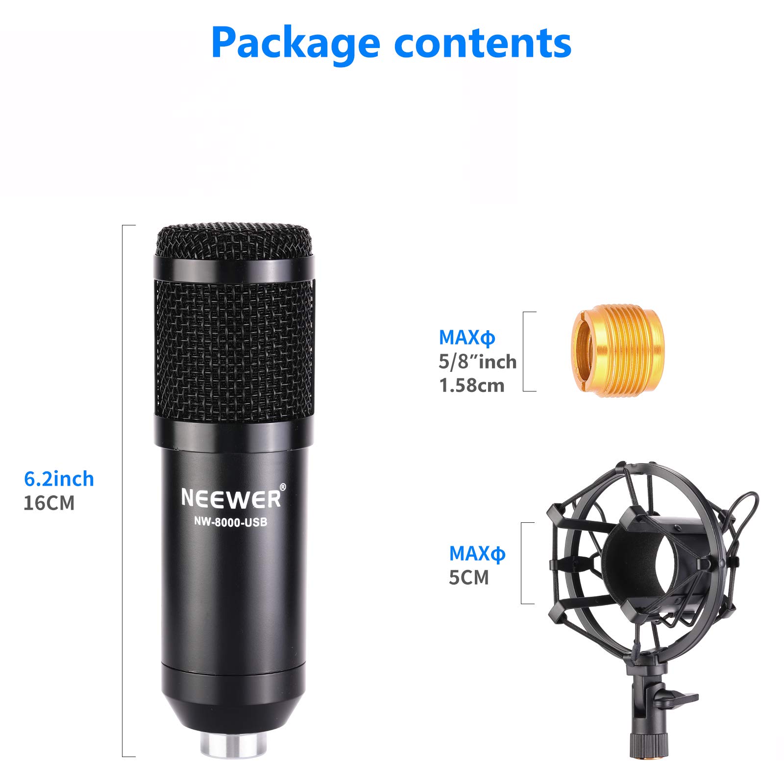 Neewer NW-8000 USB Microphone, 192KHz/24Bit Supercardioid Condenser Microphone with Shock Mount and Foam Windshield for Singing, Podcast, Live Streaming, Plug & Play
