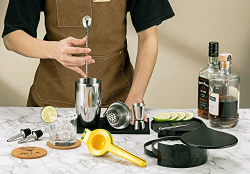 USEEKRIL Margarita Cocktail Kit - Set of Rocks Glasses | Stainless Cocktail Shaker | Jigger|Bar Spoon|Citrus Squeezer | Coasters | Pourers | Cocktail Picks | Accessories to Craft Margaritas at Home!
