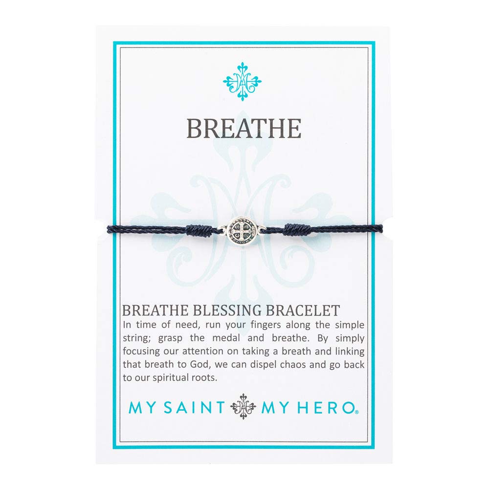 My Saint My Hero Breathe Blessing Bracelet - Silver Tone Medal on Navy Cording