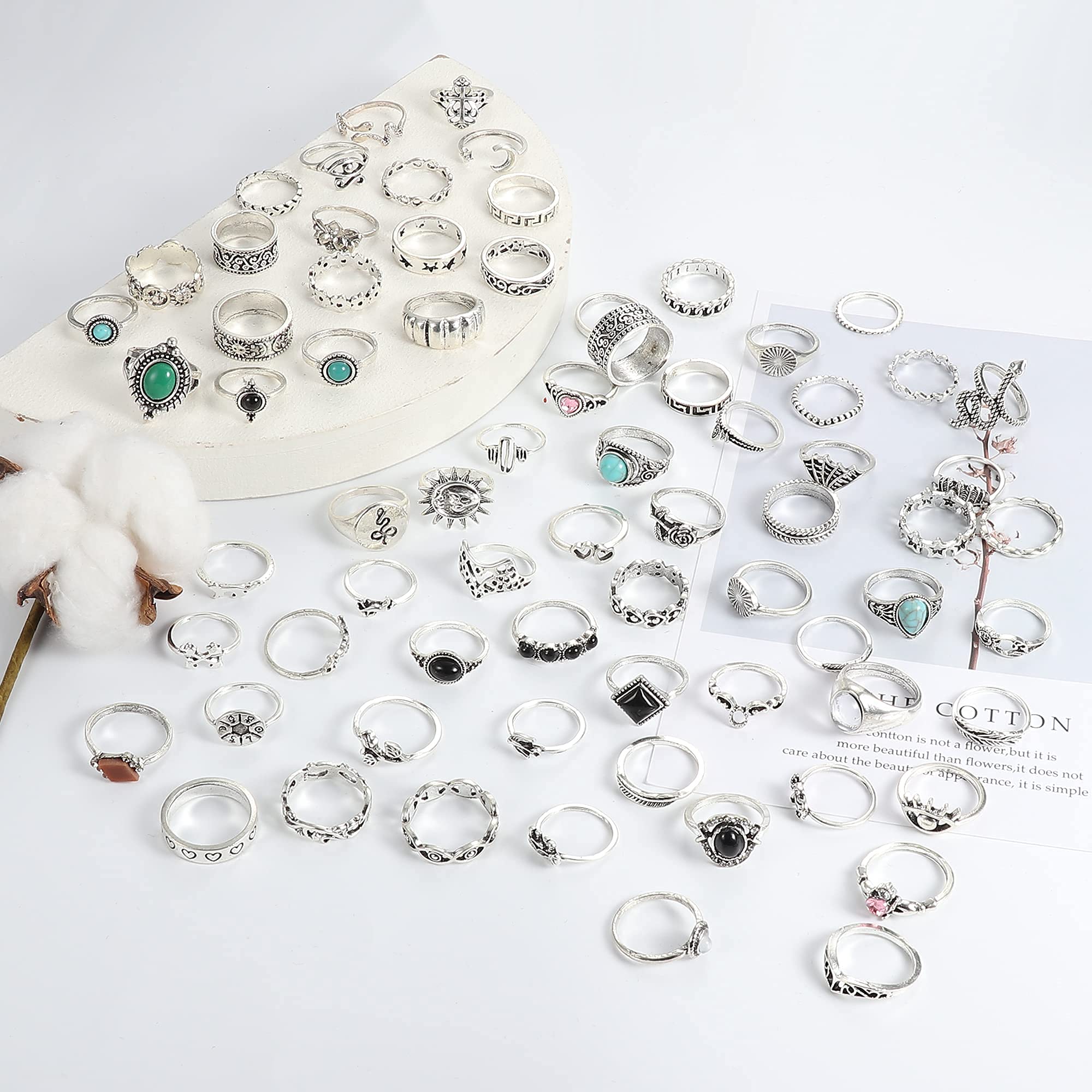 Ubjuliwa 72pcs Silver Rings for Women Vintage Knuckle Rings Grunge Rings Aesthetic Stackable Rings Boho Silver Ring Set