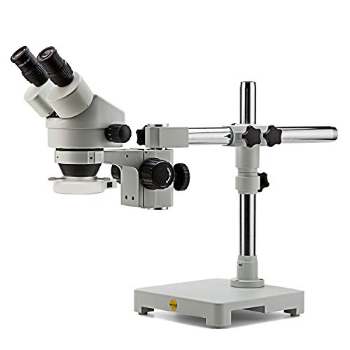 SWIFT S7 Professional Binocular Stereo Zoom Microscope,WF10X Eyepieces,3.5X-90X Magnification 0.7X-4.5X Objective,56-Bulb LED Ring Light, Single-Arm Boom Stand,0.5X and 2X Barlow Lens