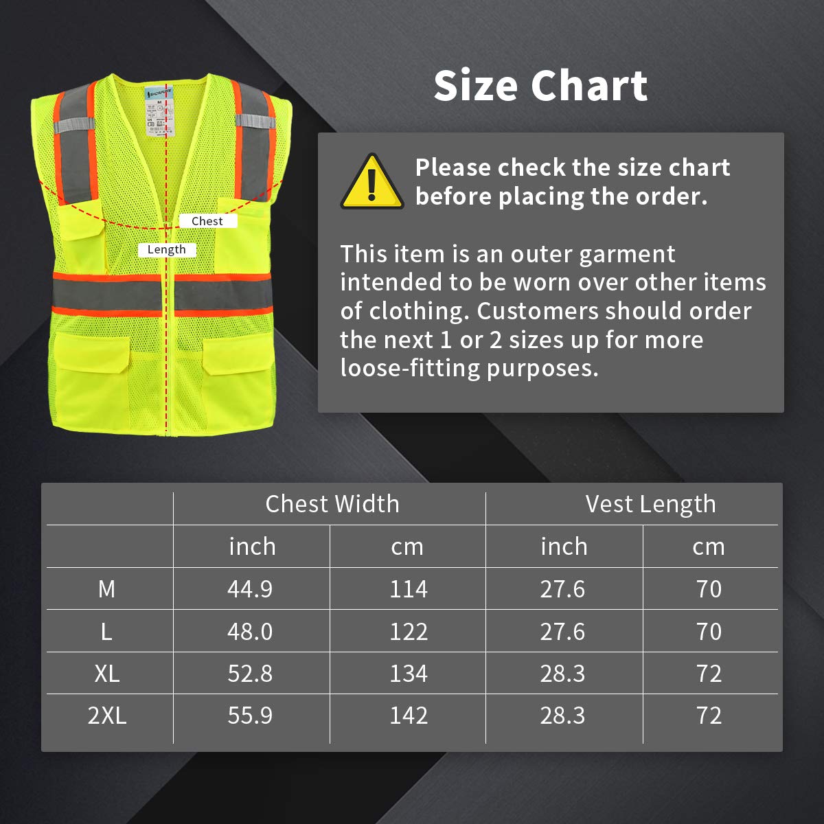 SHORFUNE High Visibility Safety Vest with 10 Pockets, Mic Tabs, Zipper and Reflective Strips, Reflective Construction Vest for Men and Women, ANSI/ISEA Standards, Yellow, M