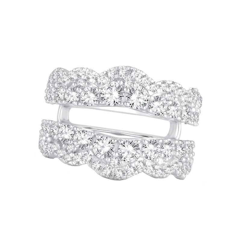 SVC-JEWELS 1.89 Ct Round Cut Moissanite 14K White Gold Over Double Guard Enhancer Ring Size 7 For Women's