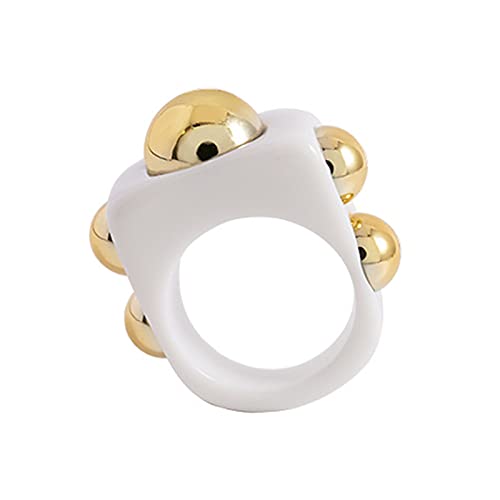 Wedding Promise Ring , Finger Ring Geometric Trendy Women All Match Metal Ball Ring for Party - White