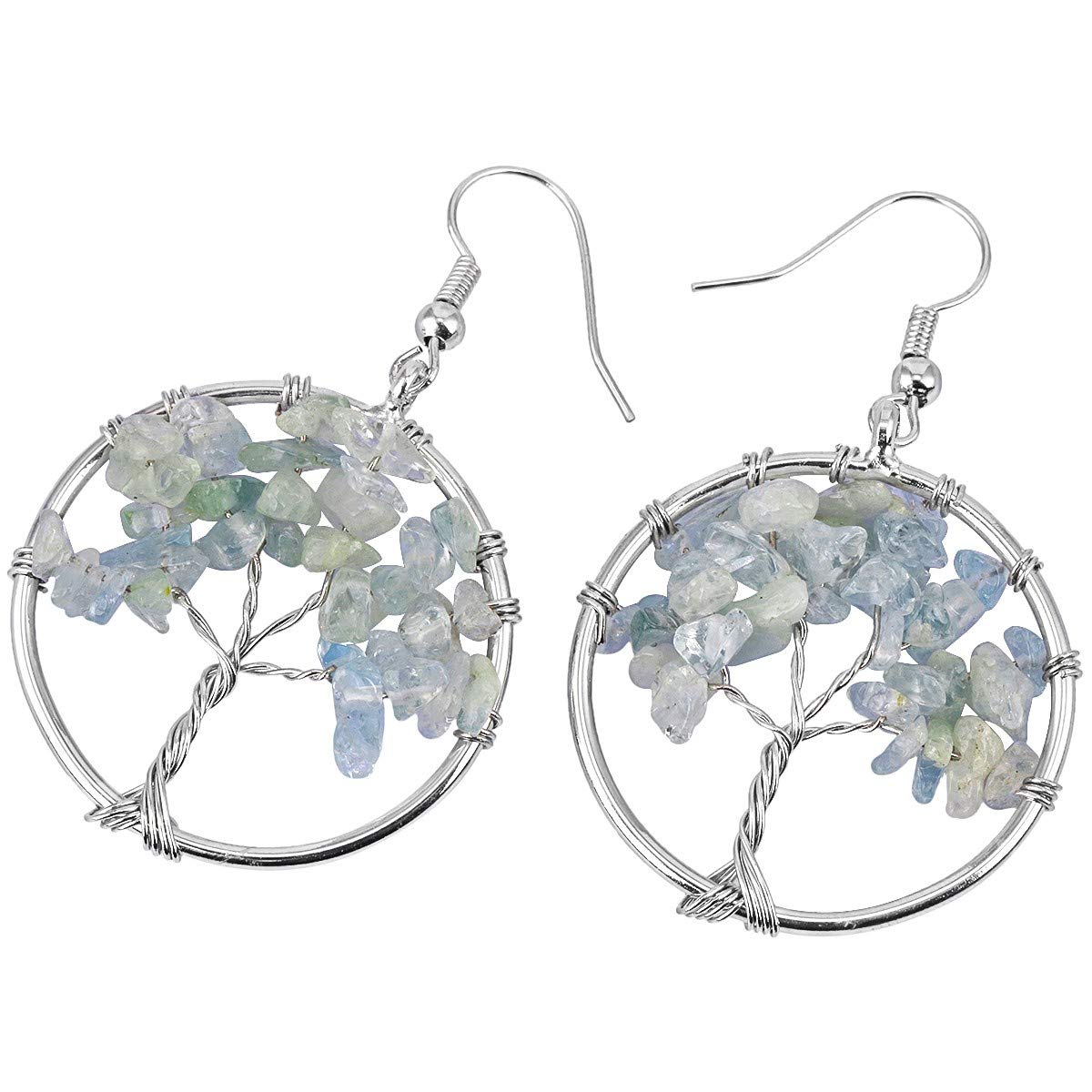 Nupuyai Amethyst Dangle Earrings, Tumbled Stones Hook Earrings for Women, Silver Plated