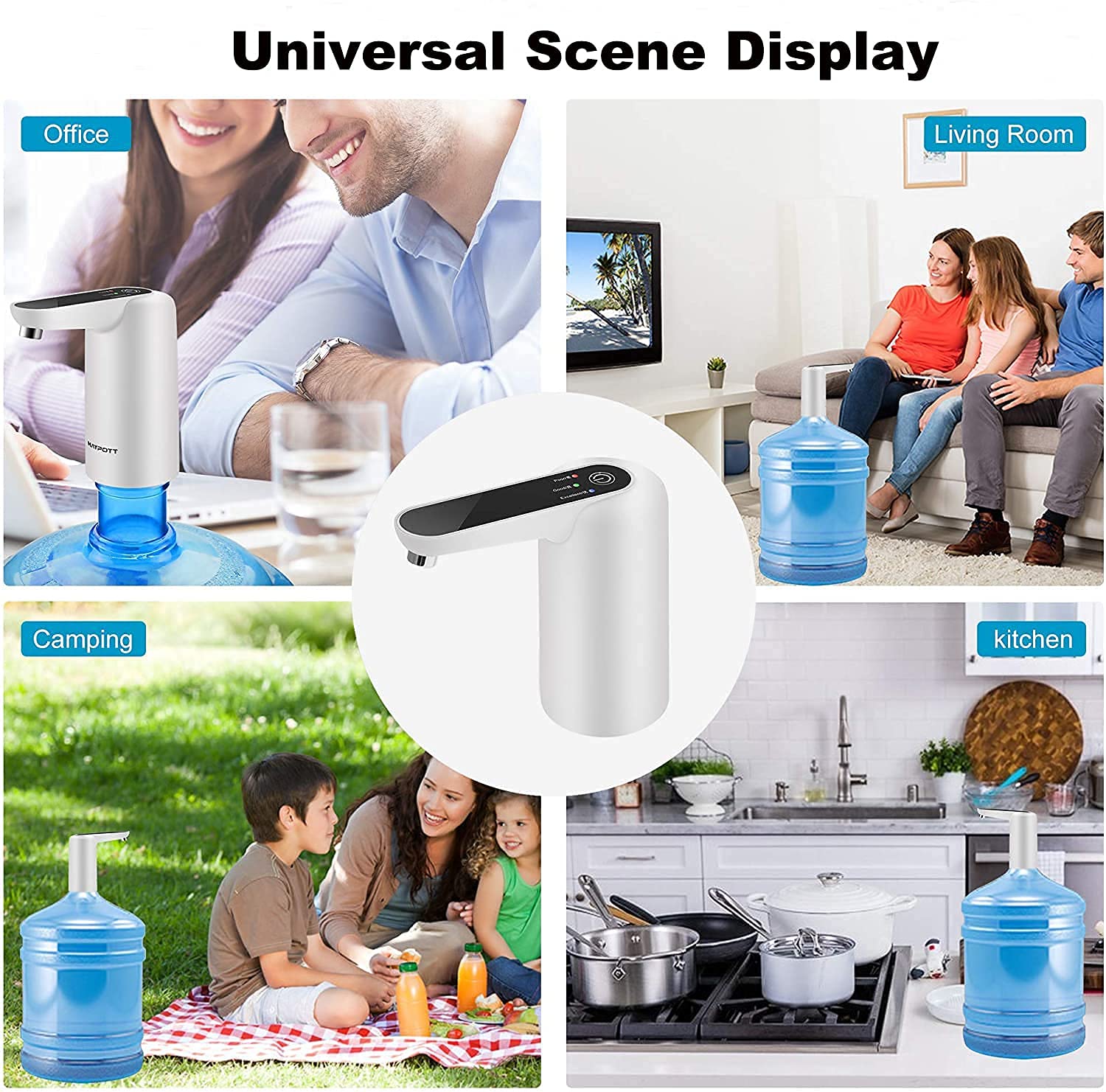 Vshinic Water Bottle Dispenser, Water Bottle Pump for 5 Gallon Bottle with TDS Water Quality Tester, USB Charging Automatic Drinking Water Jug Pump for Home,Office, Camping ect (White)