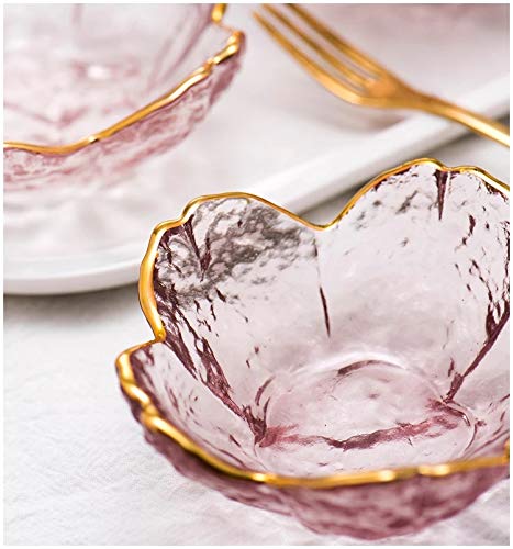 WILL Small Glass Dish Nordic Style Gold Inlay Glass Sauce Bowl Mini Japanese Cherry Blossoms Seasoning Plate For Ice Cream Fruit Sala