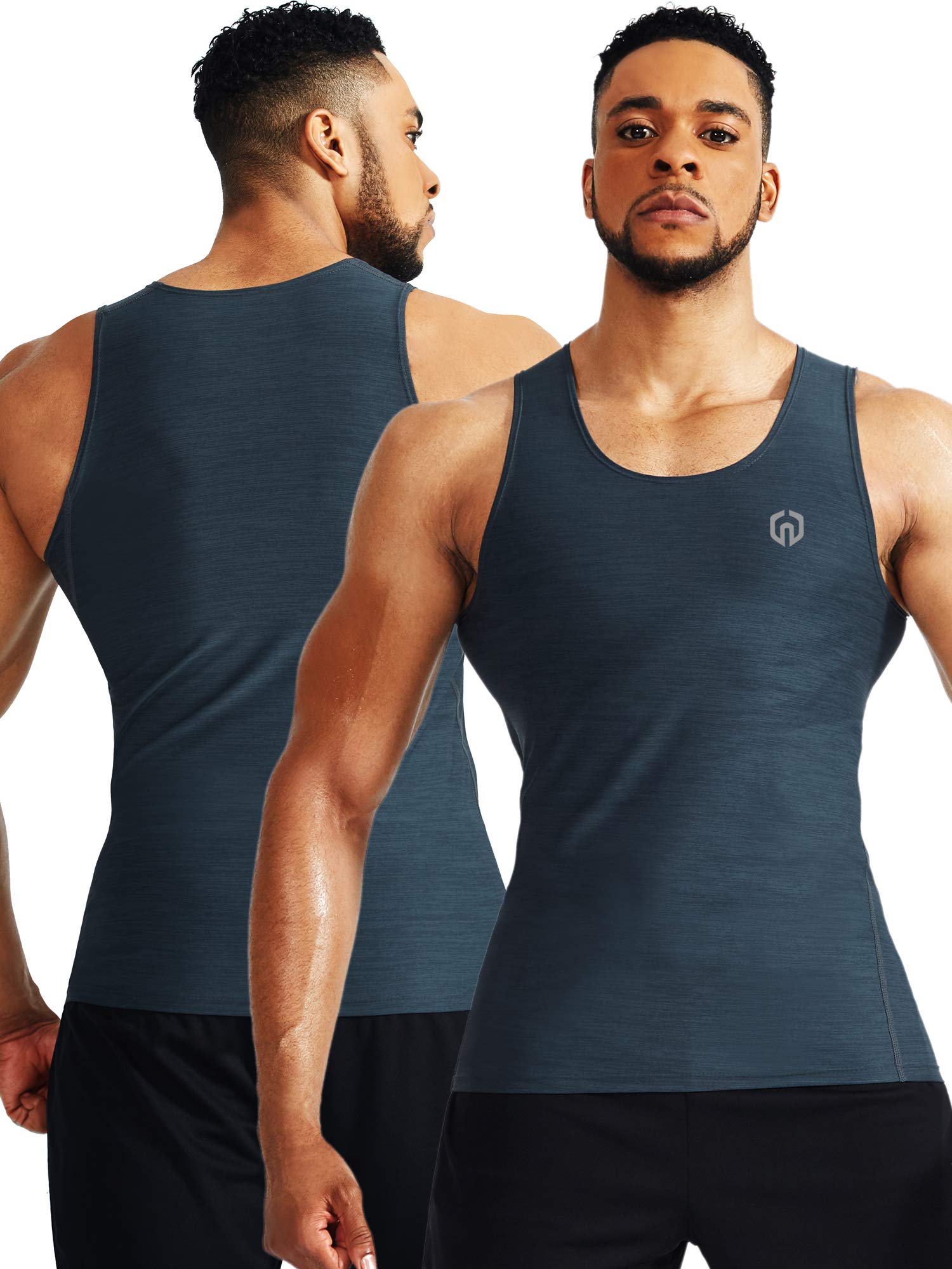 NELEUS Men's 3 Pack Compression Tank Top Tight Muscle Shirts,5074,Black (Grey)/Slate Gray/Navy,US L,EU XL