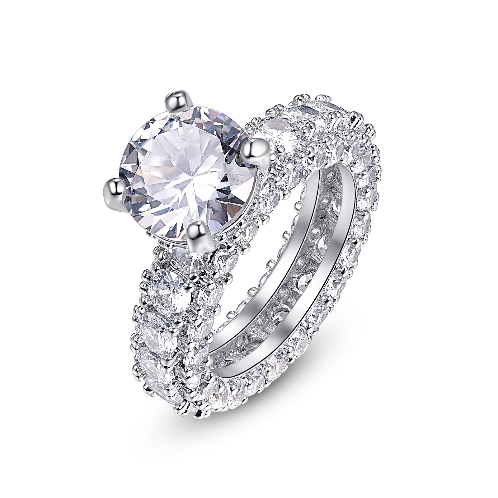 Wedding Rings for Women 3CT Cubic Zirconia 14K Gold and Silver Engagement Rings Promise Rings for Her (Silver, 9)