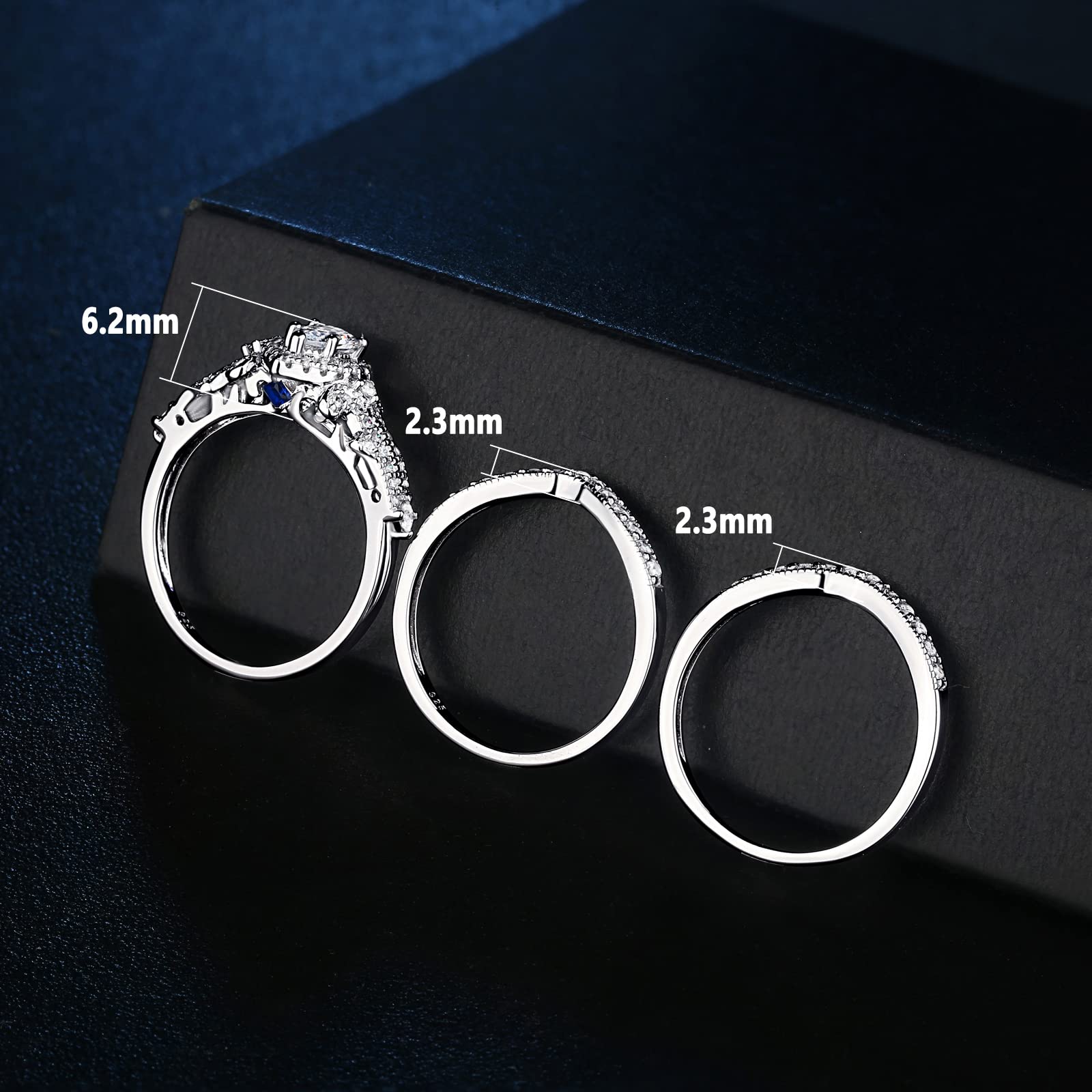Newshe Wedding Rings for Women 5A Cz Engagement Band 925 Sterling Silver 1.5CT Pear Bridal Sets Size 7
