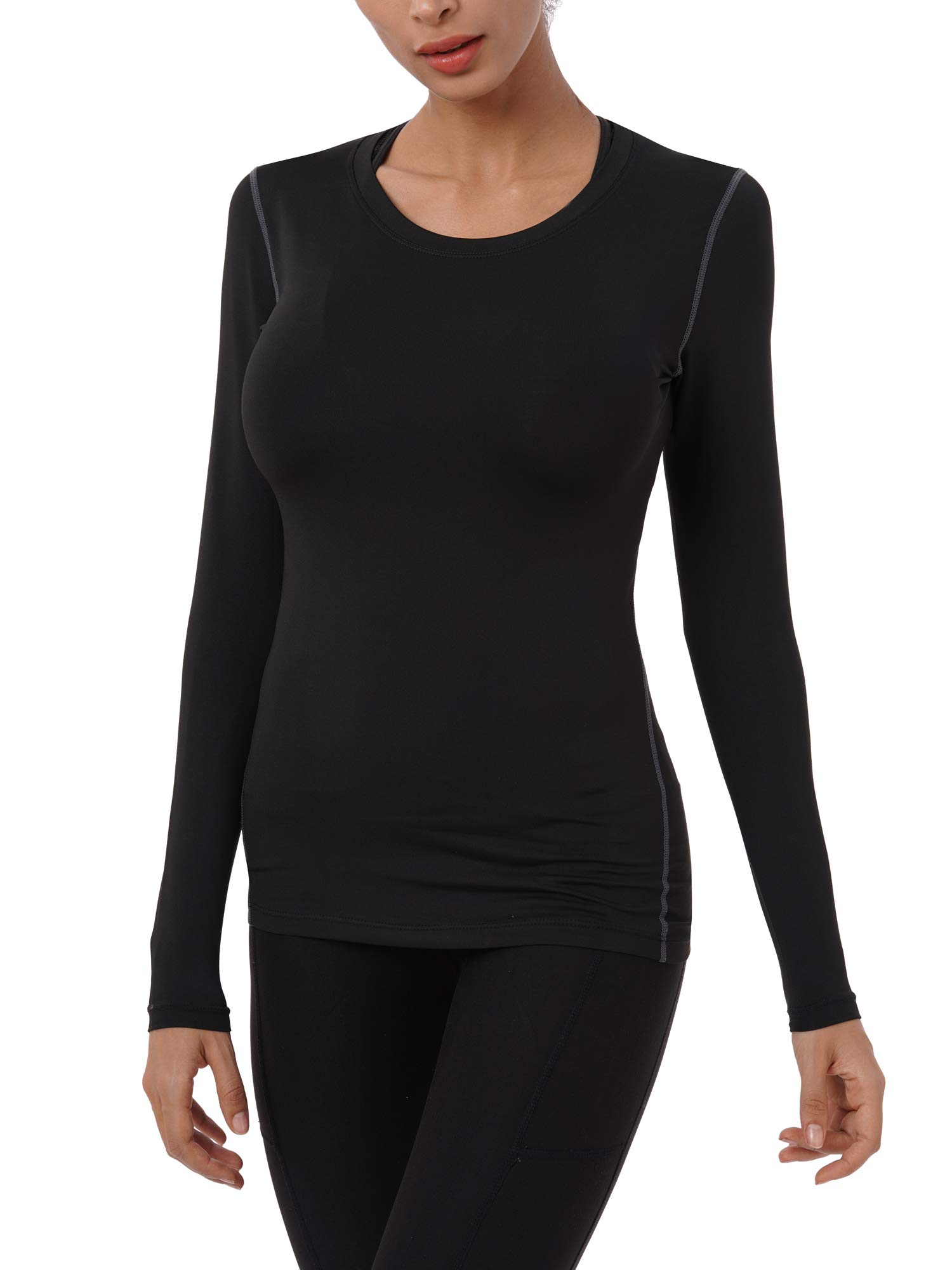 NELEUS Women's 3 Pack Dry Fit Athletic Compression Long Sleeve T Shirt,8019,Black/Grey/Rosy Brown,US XL,EU 2XL