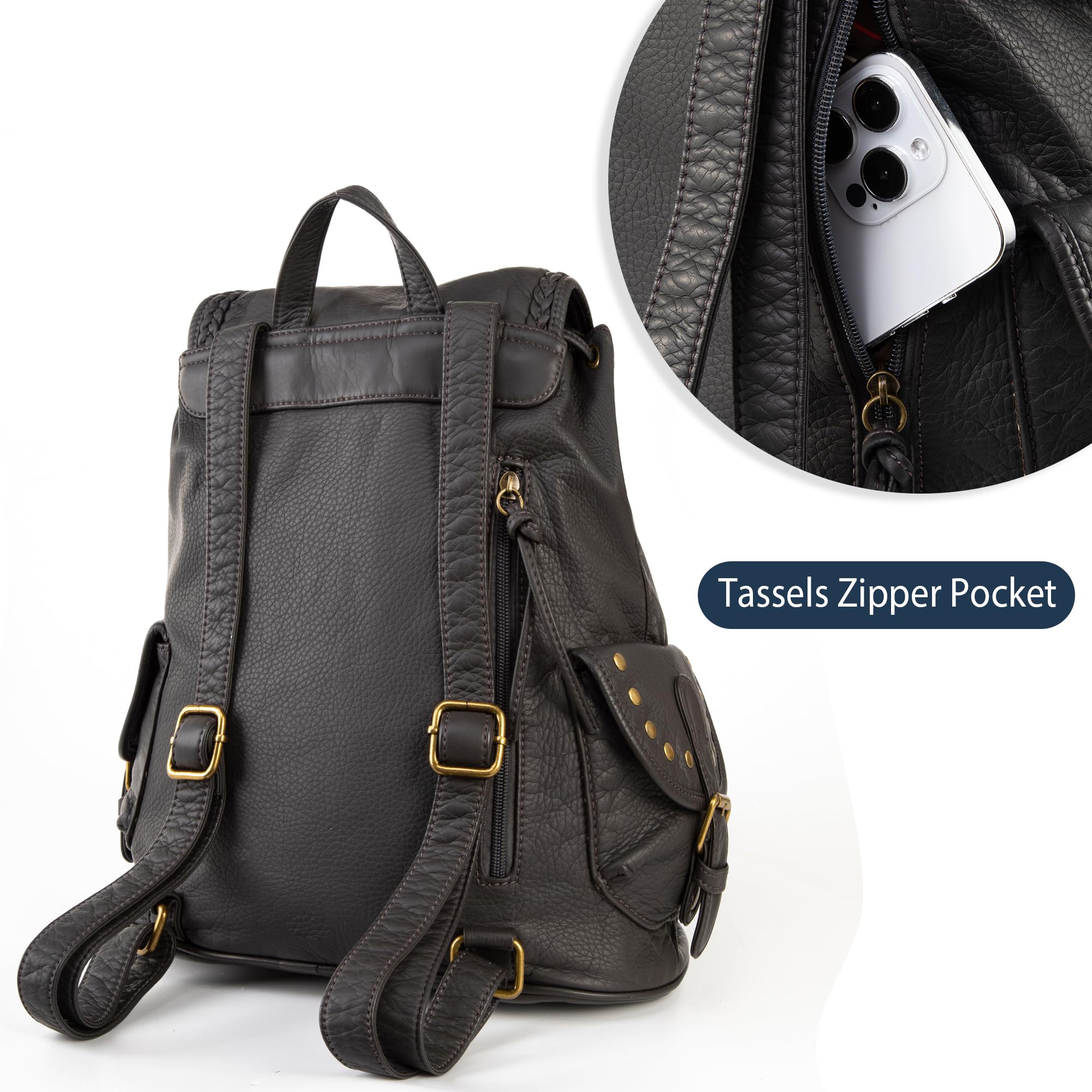 Montana West Rivet Vegan Leather Backpack for Women, Casual Daypack Shoulder Bag Purse with Hook for Travel MWC-191BK