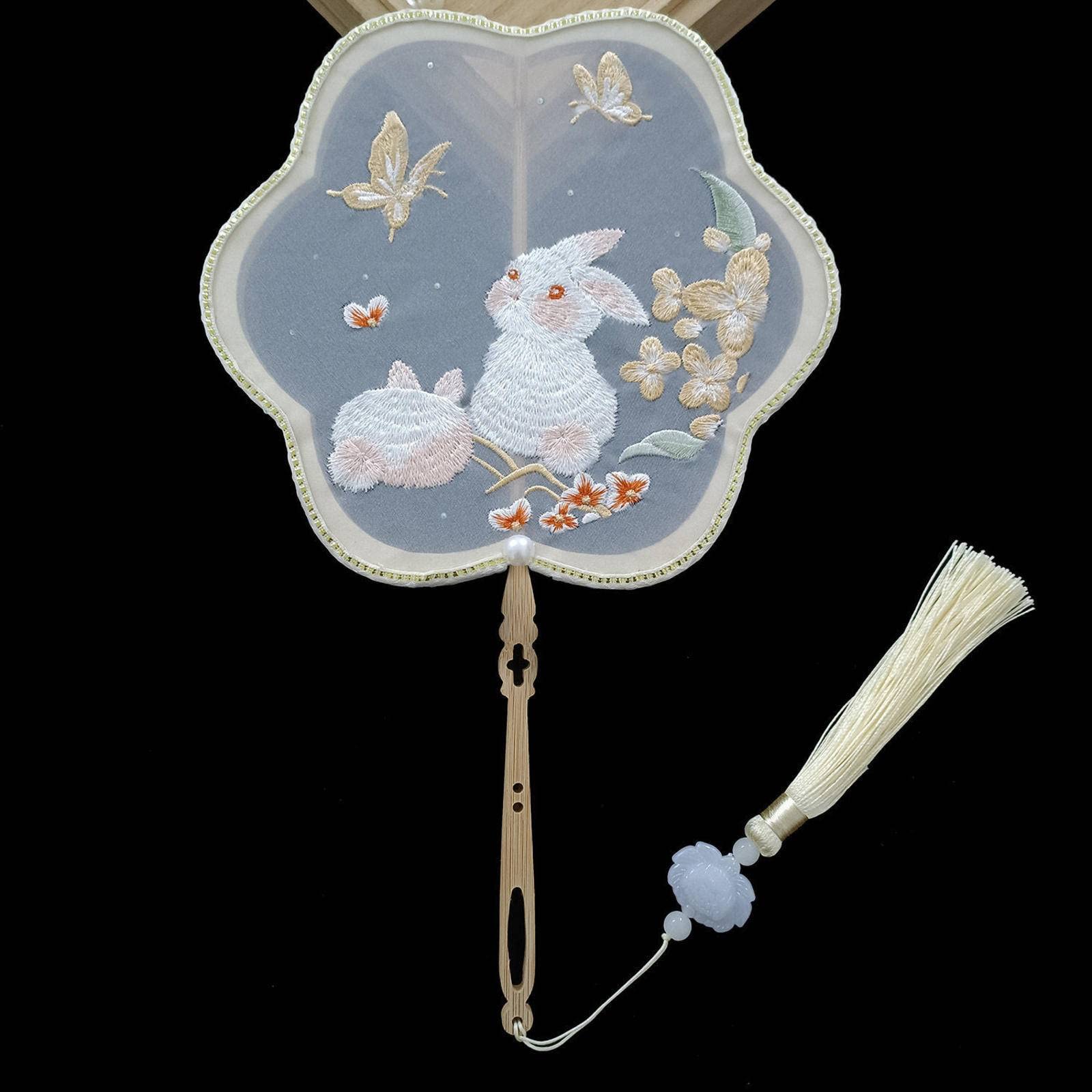 SAXTZDS Ancient Style Palace Fan Classical Embroidery Fan Wind Long and Short Handle Round Special-Shaped Group Fan Embroidery Fan