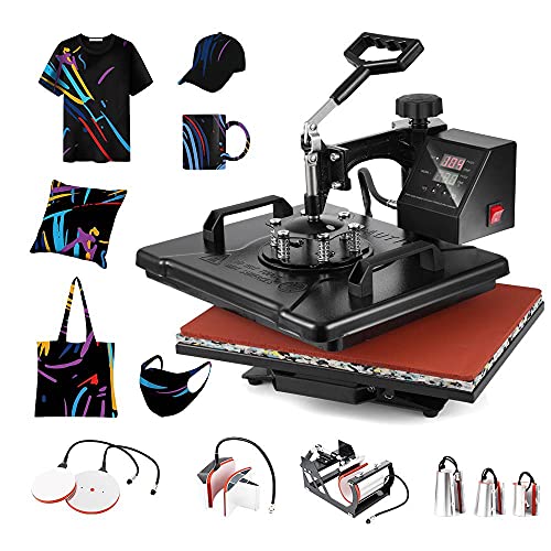 Pro 8 in 1 Heat Press Machine 12x15 Combo Teflon-Coated, Upgrade Slide Out Drawer Tshirt Press, Premium Aluminum Hat Press, Multifunction Swing Away Heat Transfer Press for T Shirts/Cap/Mug/Plate