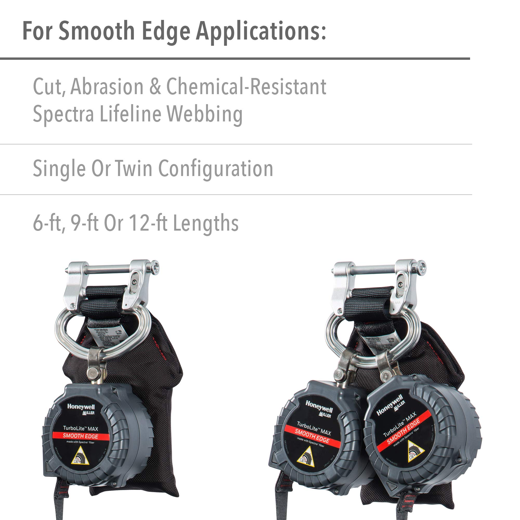 Miller by Honeywell TurboLite Edge MAX Smooth Edge 12-Foot Twin Personal Fall Limiter with Aluminum Locking Rebar Hooks (MFLEW2-12/12FT)