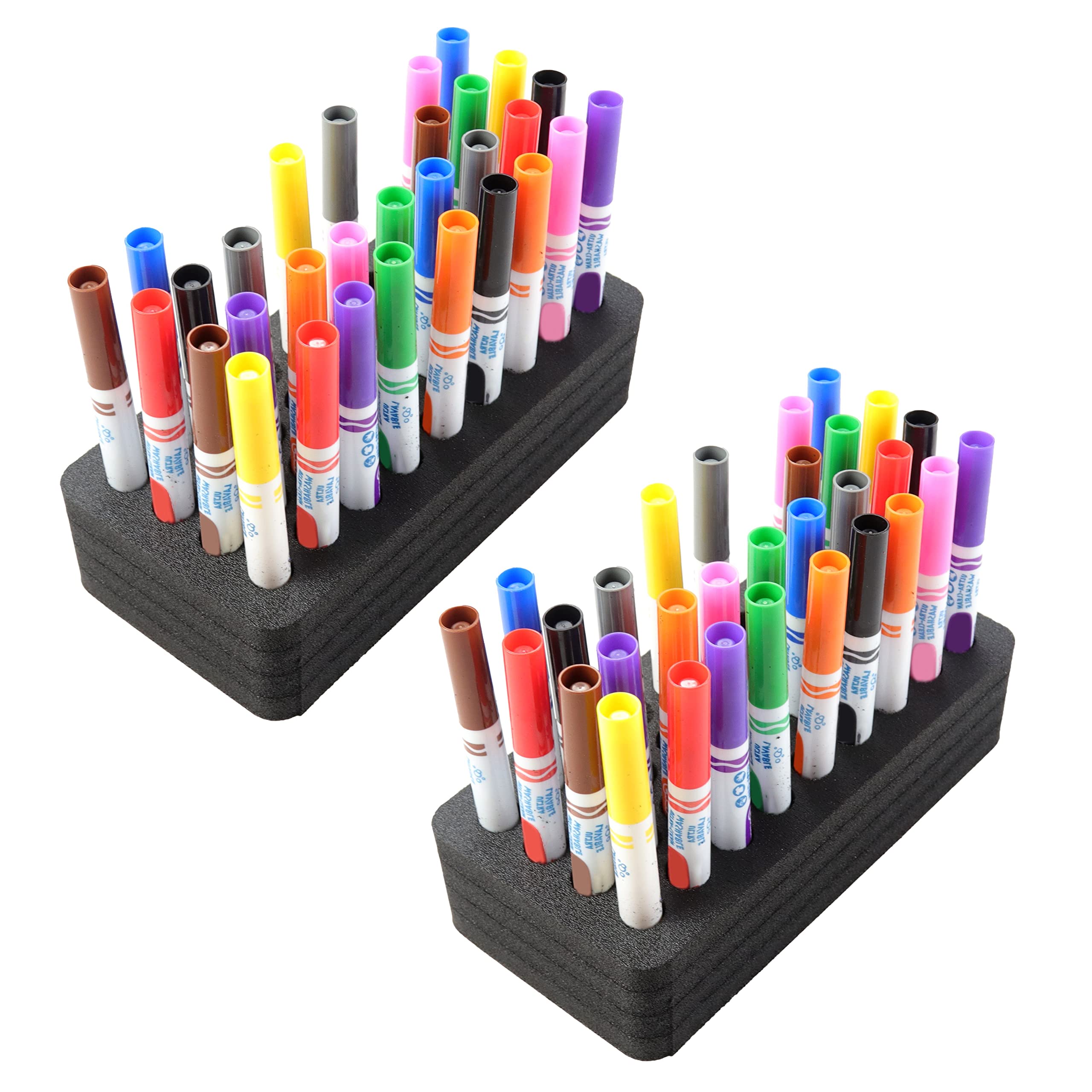 Polar Whale 2 Washable Marker Desk Stand Organizers Compatible with Crayola and Others Design Storage Tray Supply Non-Scratch Non-Rattle Washable Durable Black Foam Each Holds 36