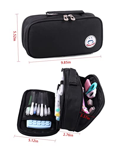 Pencil Case Pen Bag Holder Pouch Large Handle Big Capacity Desk Organizer Storage Marker Box Stationary Makeup Cosmetic Double Zippers for School Office Students Teen