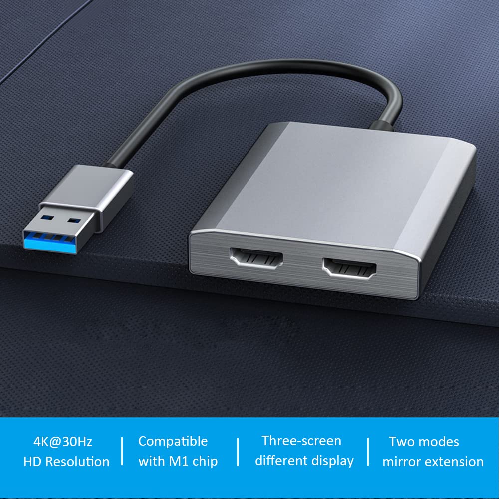 WJESOG USB 3.0 to Dual HDMI Adapter (MST) Both Windows and Mac OS Systems can Support mirroring and Expansion Mode, Compatible with M1 chip