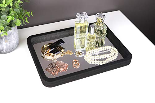 Polar Whale 2 Polished Mirrored Bottom Vanity Organizer Trays for Home Bedroom Bathroom Perfume Jewelry Makeup Storage Stand Washable Durable Black Foam with Heavy Metal Mirror Large 12 x 9 Inches