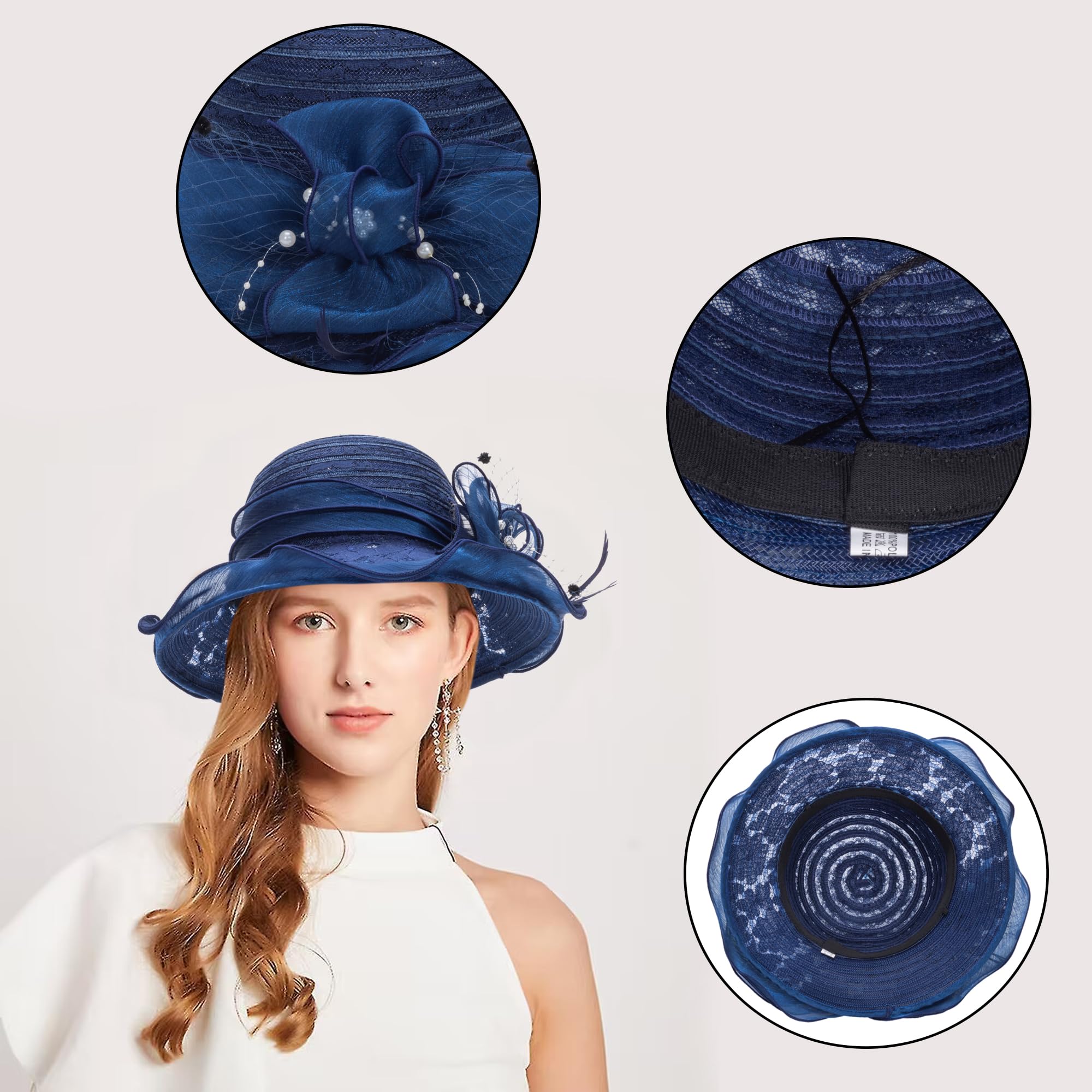 Women's Kentucky Hat Derby Church Dress Hat Fascinator Tea Party Hats Navy Blue