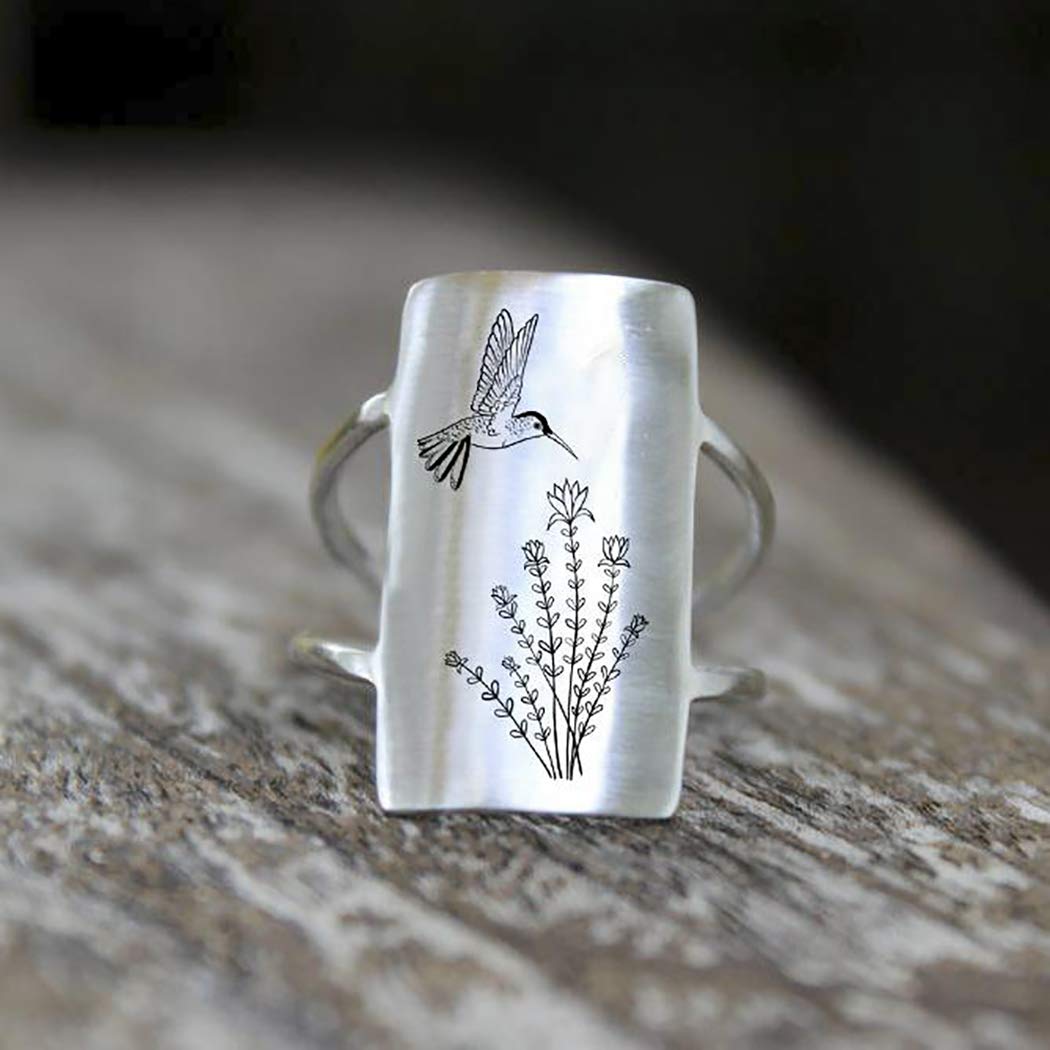 SIMONLY Hummingbird Ring S925 Sterling Silver Animal Ring Jewelry Gift for Bird Lover (Style B, 10)